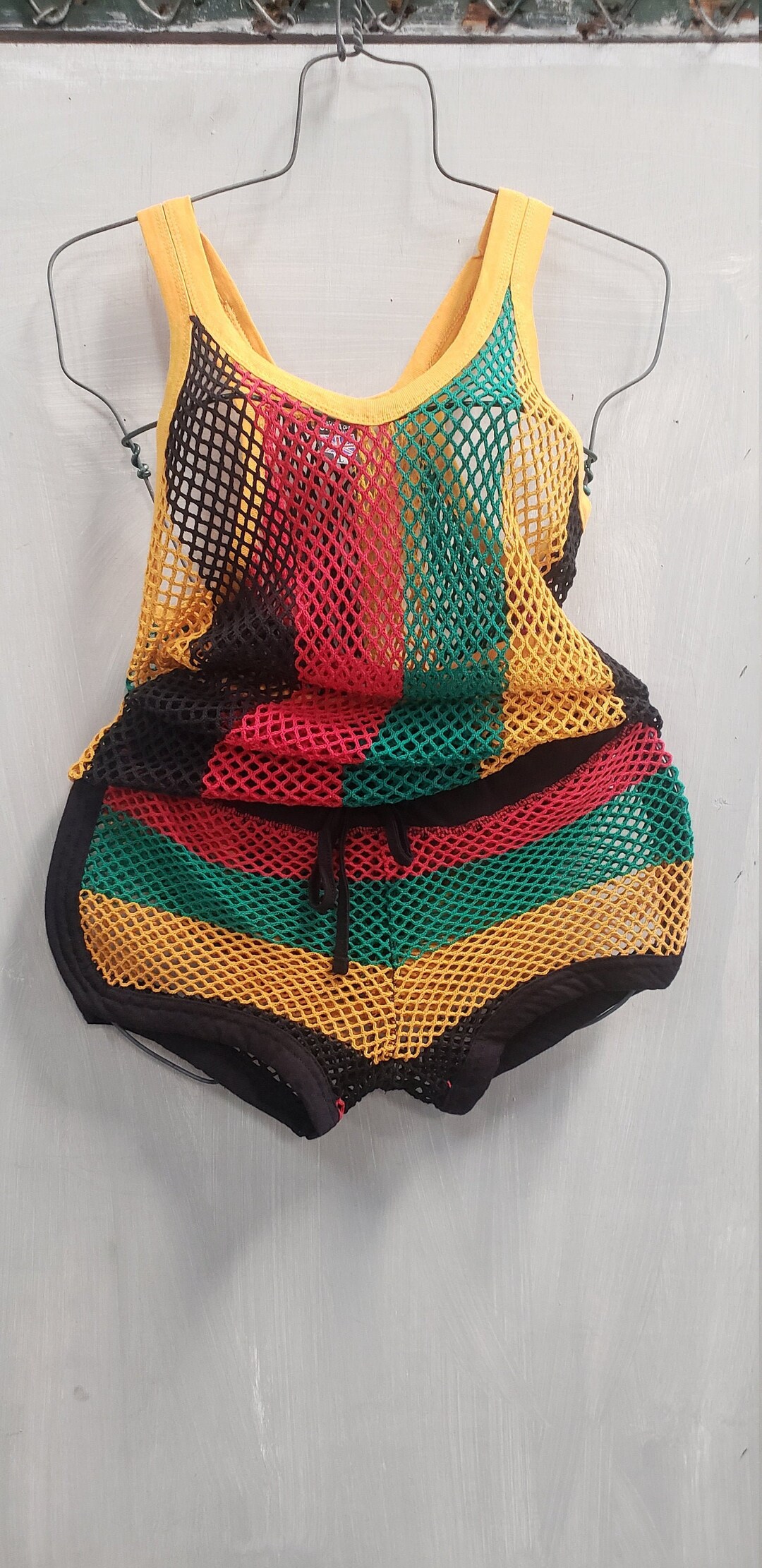 Jamaican Crochet Rasta Top red Gold and Green - Etsy