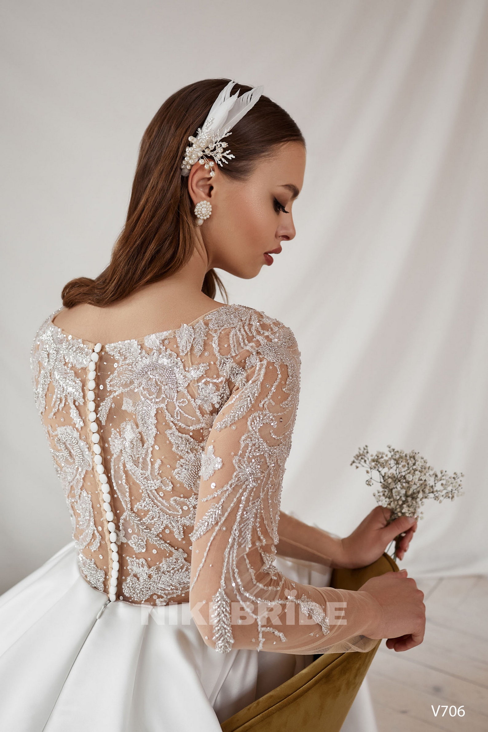 Satin Wedding Dress With Lace Sleeves and Back. Dress With - Etsy