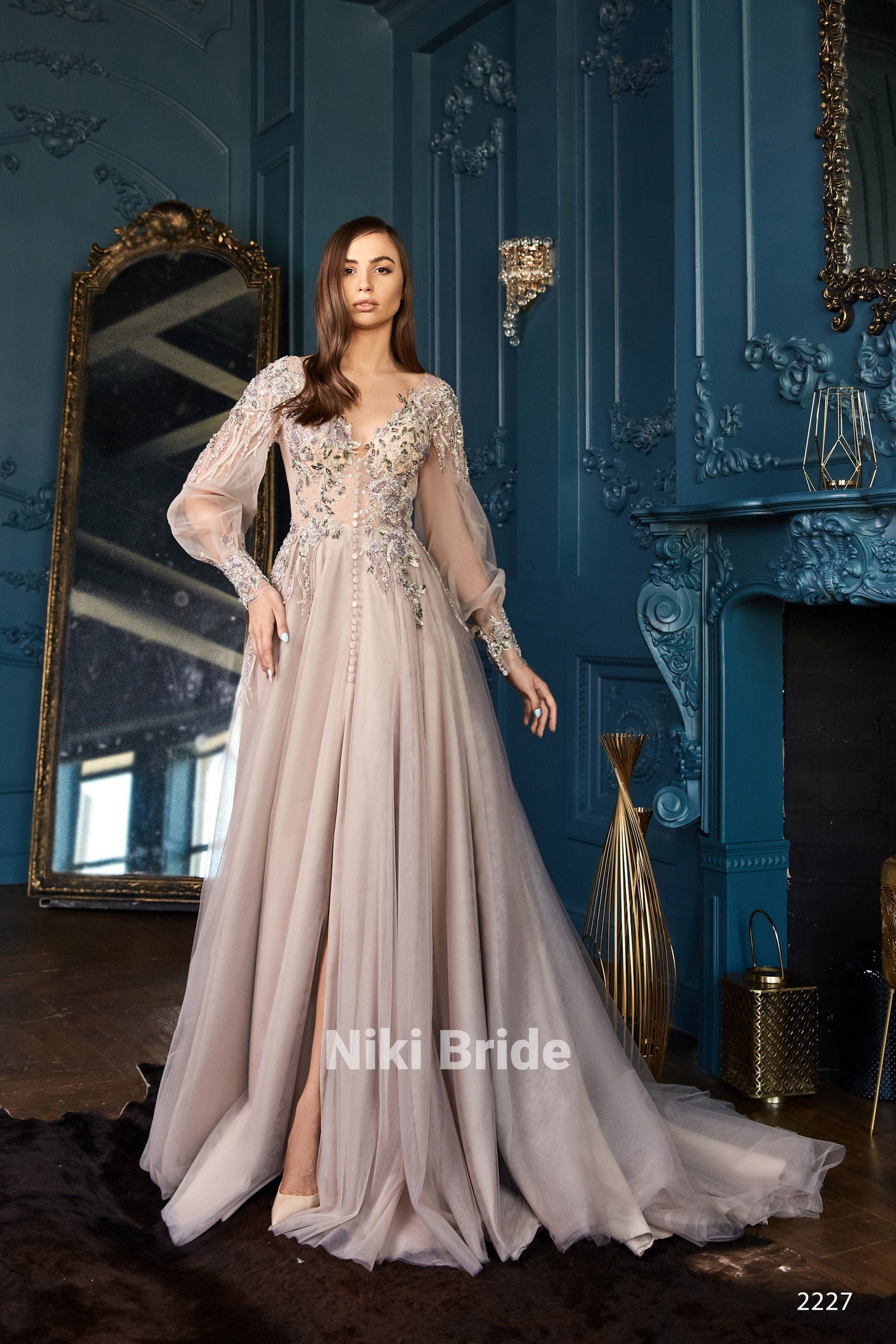 Delicate tulle dress with a sheer lace corset decorated with a | Etsy