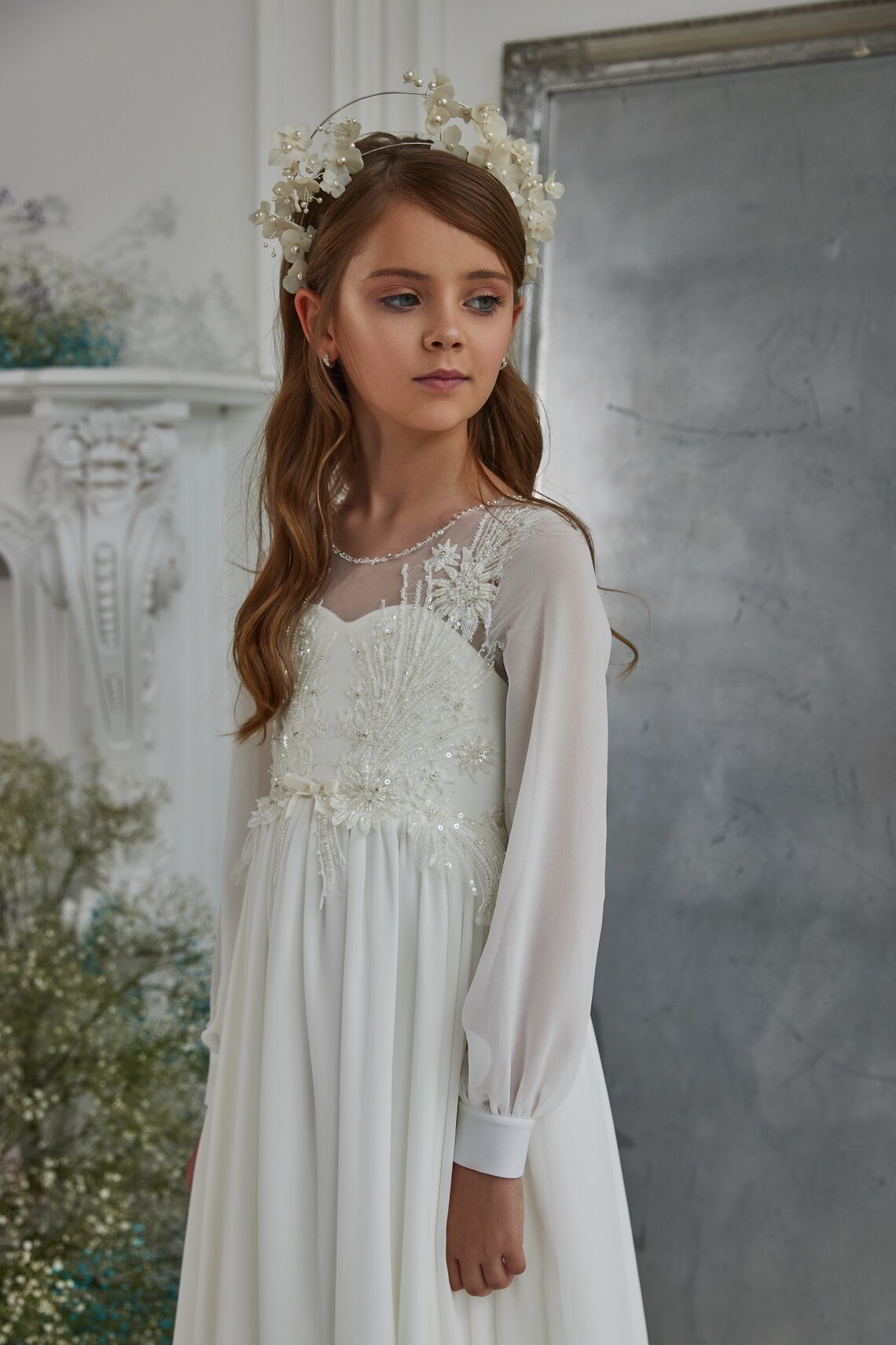 Chiffon Non-fluffy Communion Dress. Simple Communion Dress - Etsy