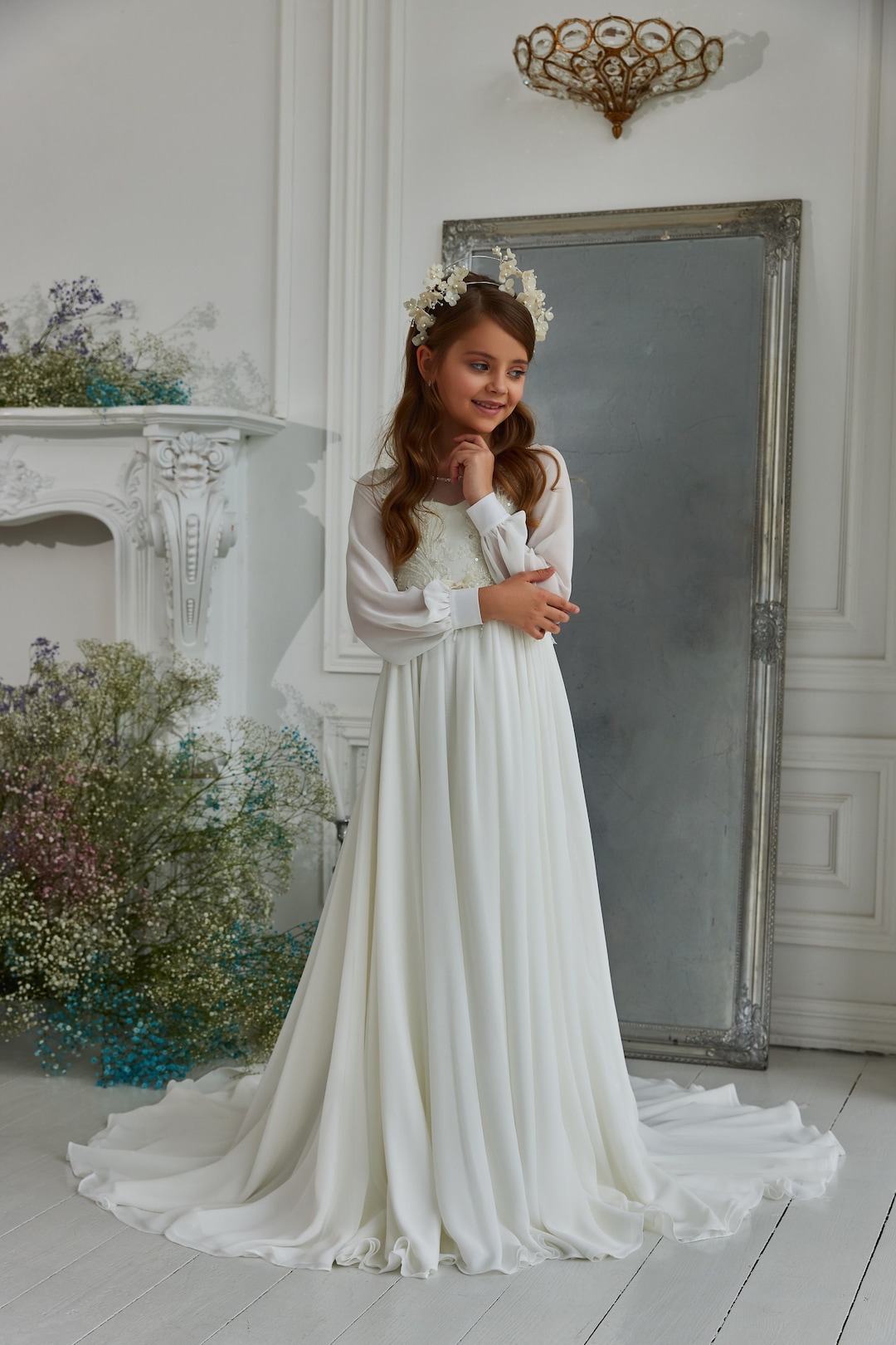 Chiffon Non-fluffy Communion Dress. Simple Communion Dress With Long ...