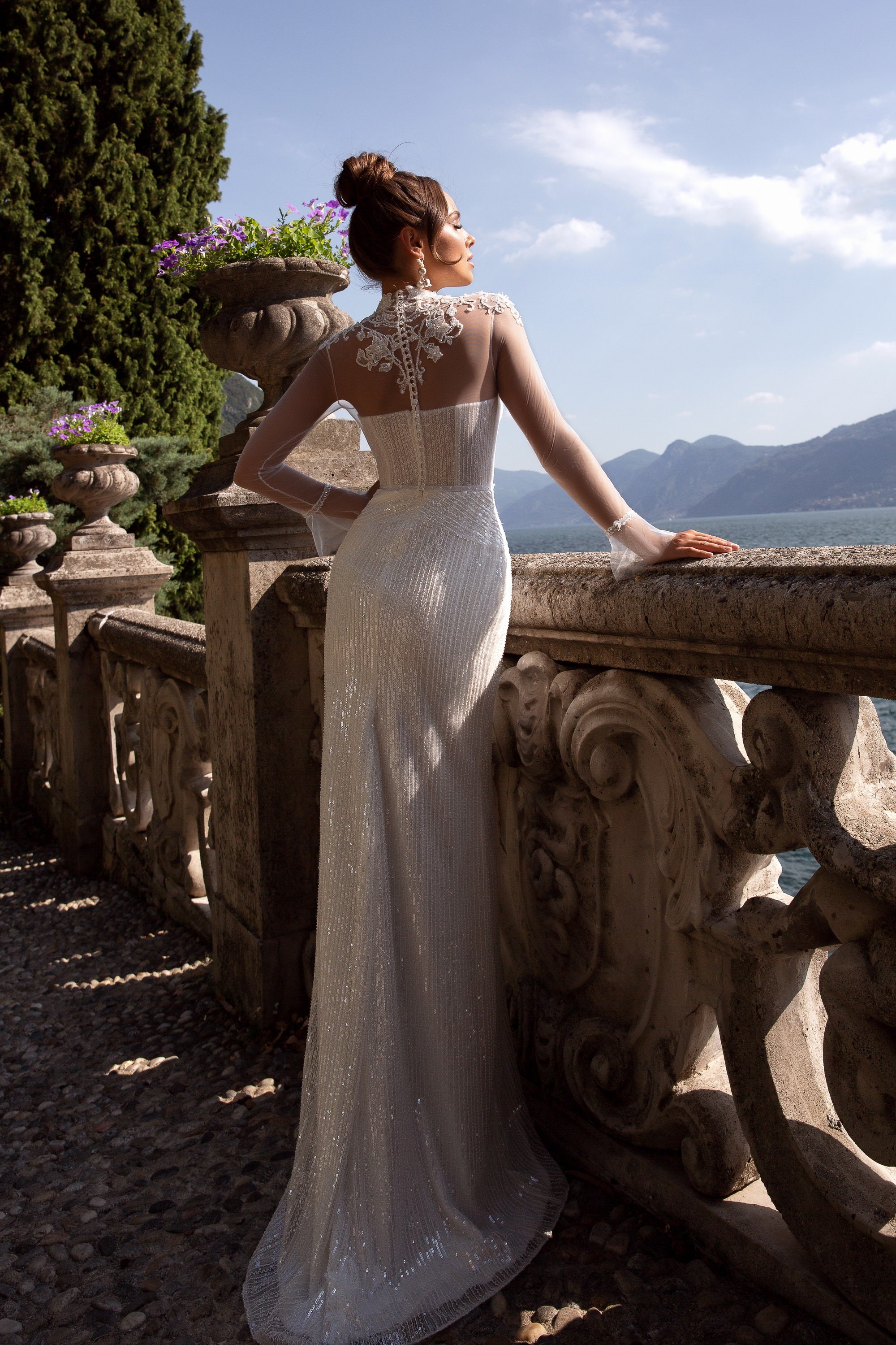 Shining sequined wedding dress decorated with expensive lace | Etsy