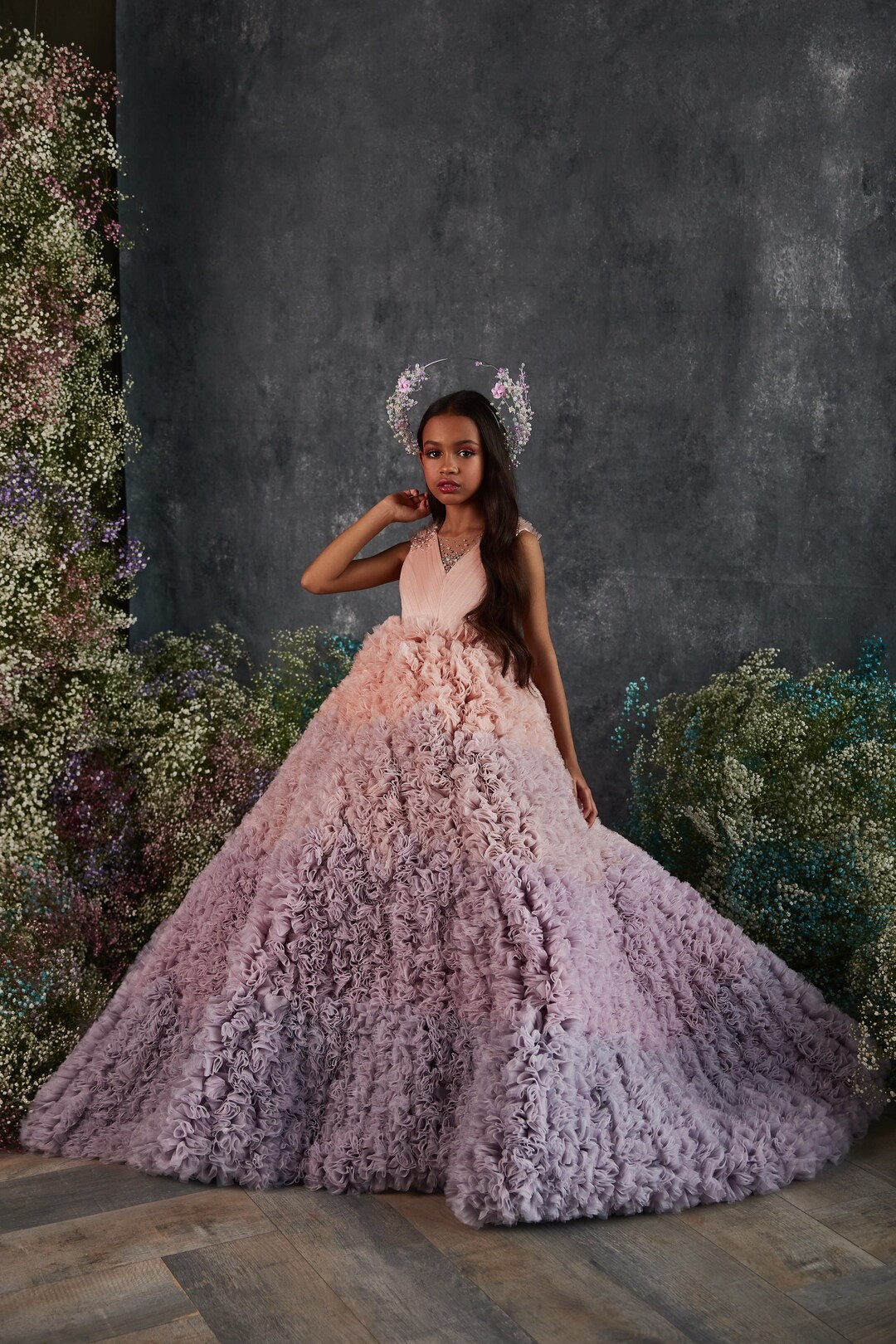 Dress for a Beauty Pageant. Tulle Puffy Dress With Beaded Embroidery on ...