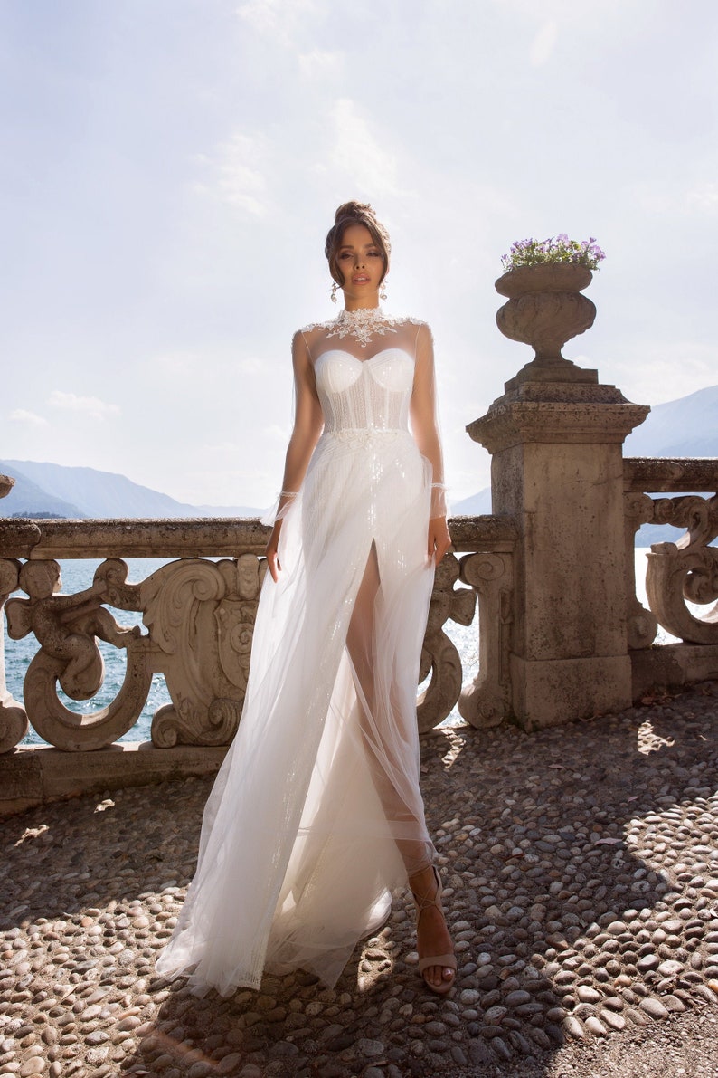 Shining Sequined Wedding Dress Decorated With Expensive Lace - Etsy