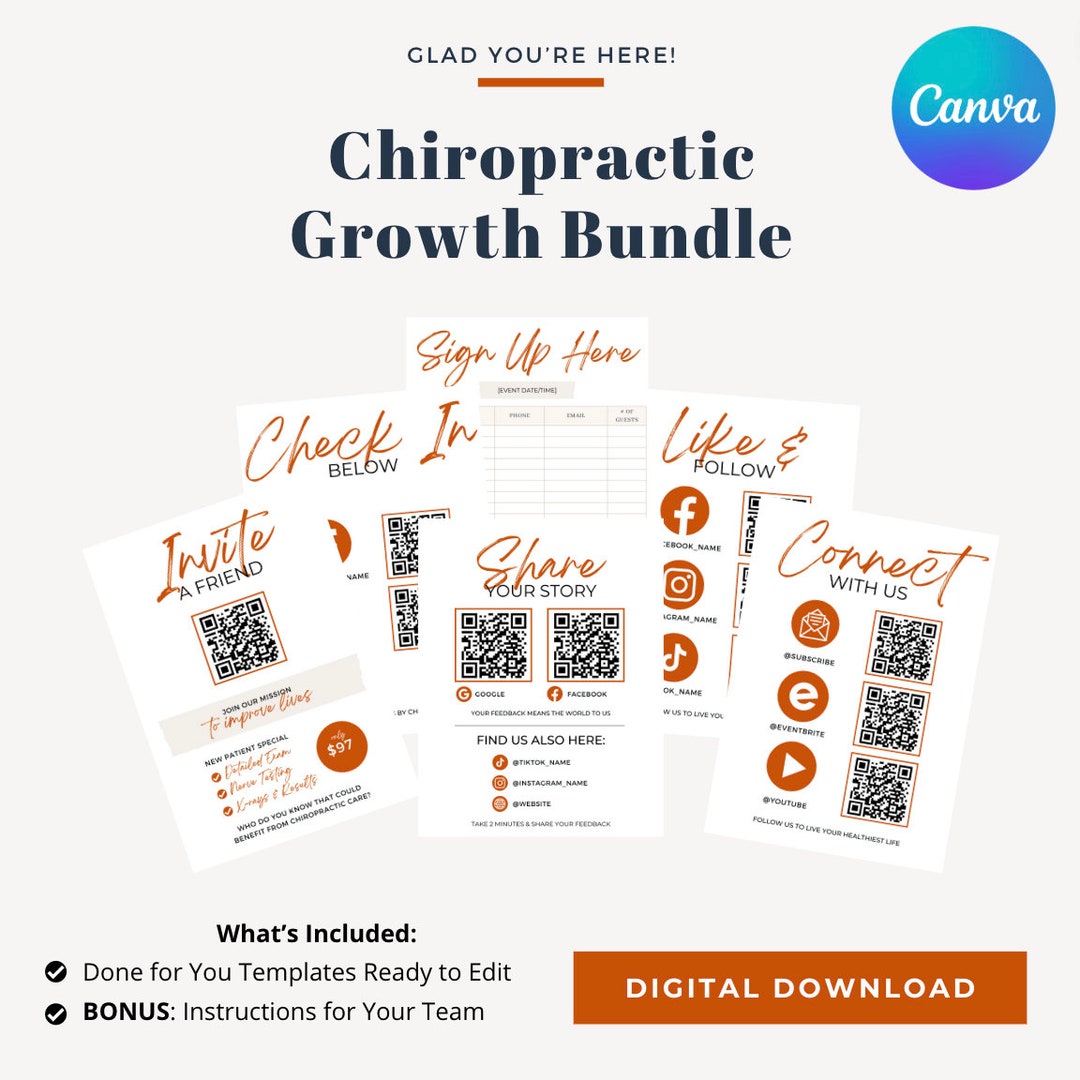 Chiropractic Growth Bundle, Canva Template for Review Requests, Social Media Check-ins. Chiro ...