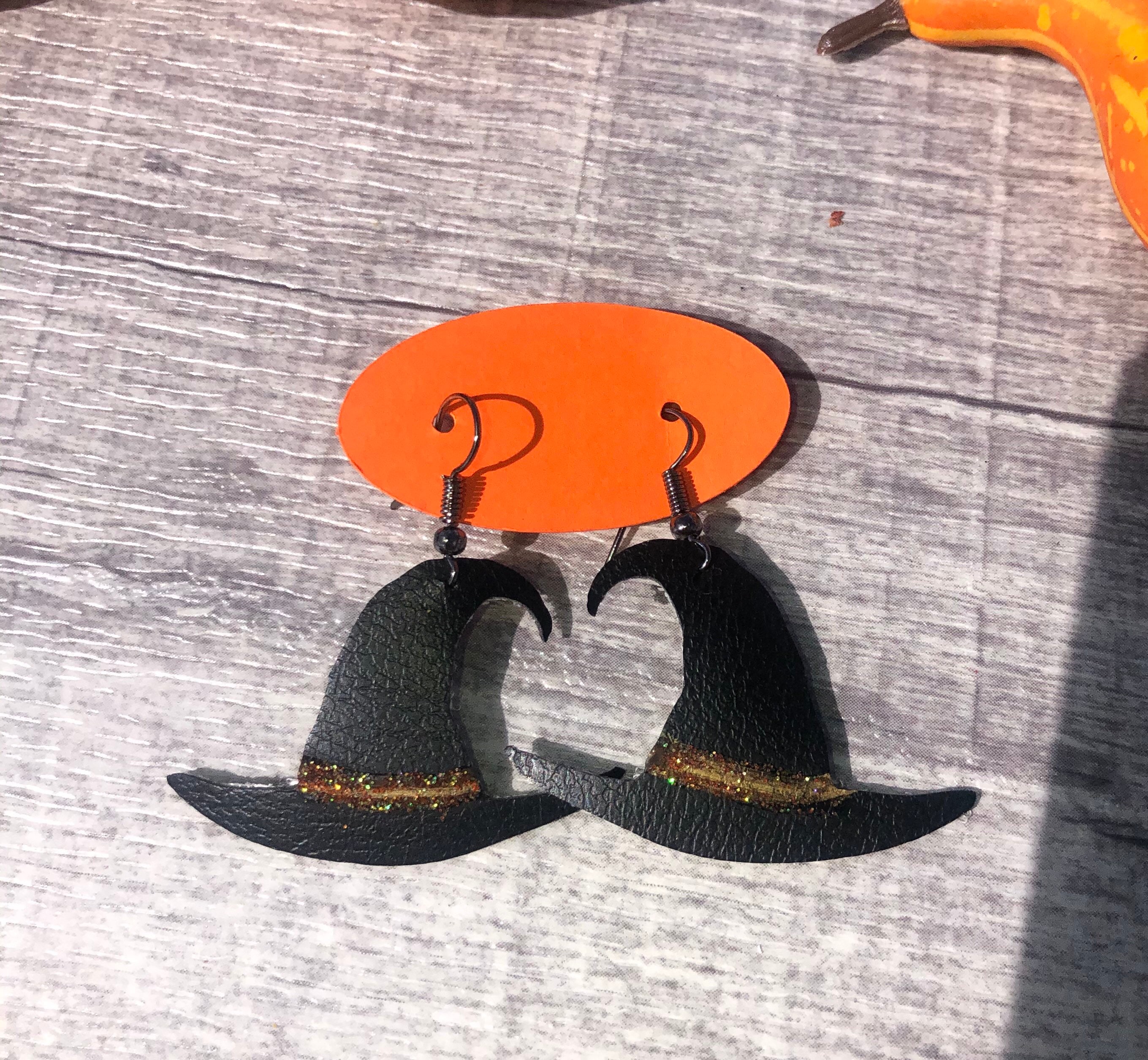 Witch Hat Earrings Halloween Costume Jewelry Faux Leather | Etsy
