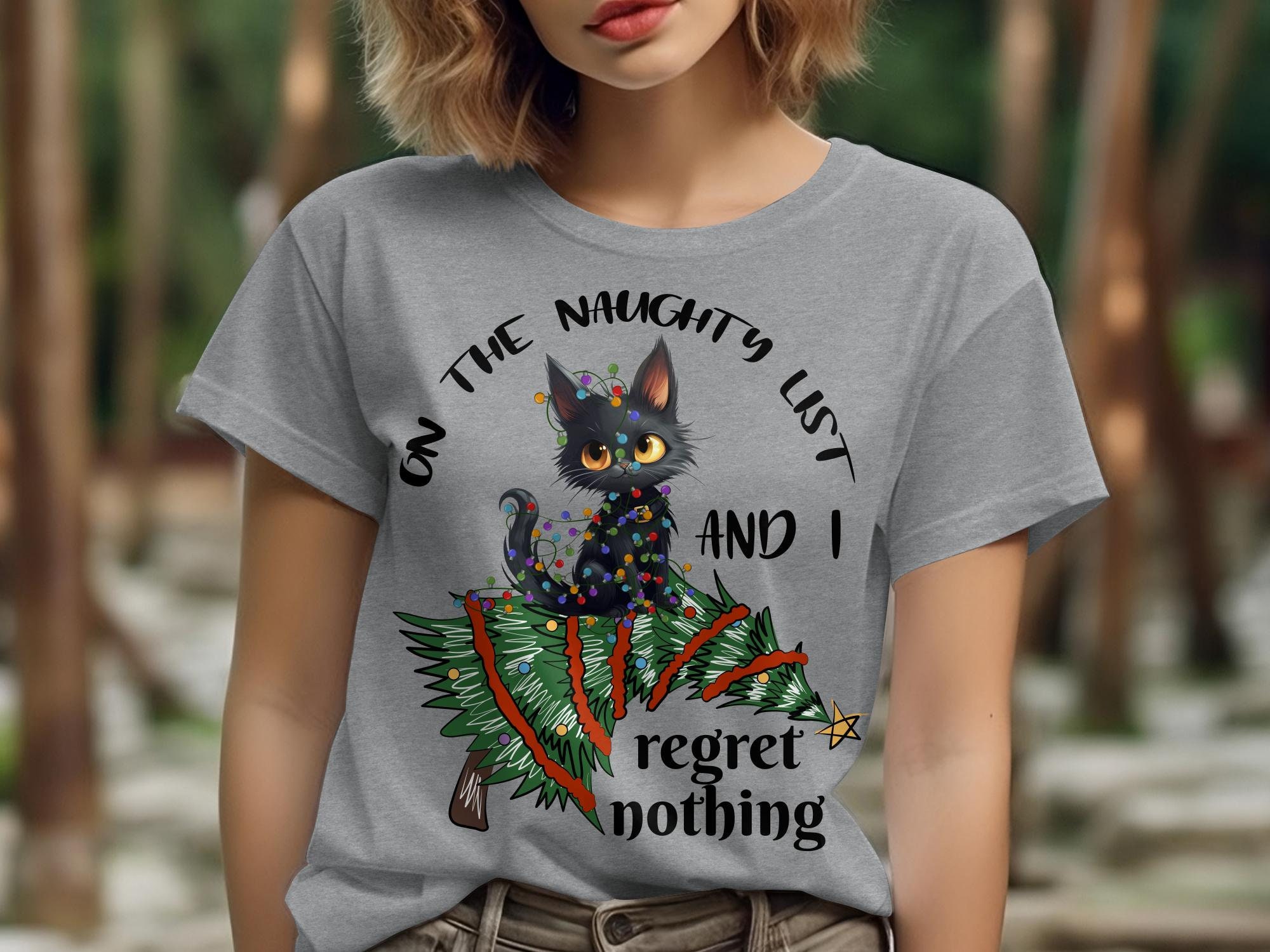 On Naughty List and I Regret Nothing Cat Funny Christmas Sweatshirt ...