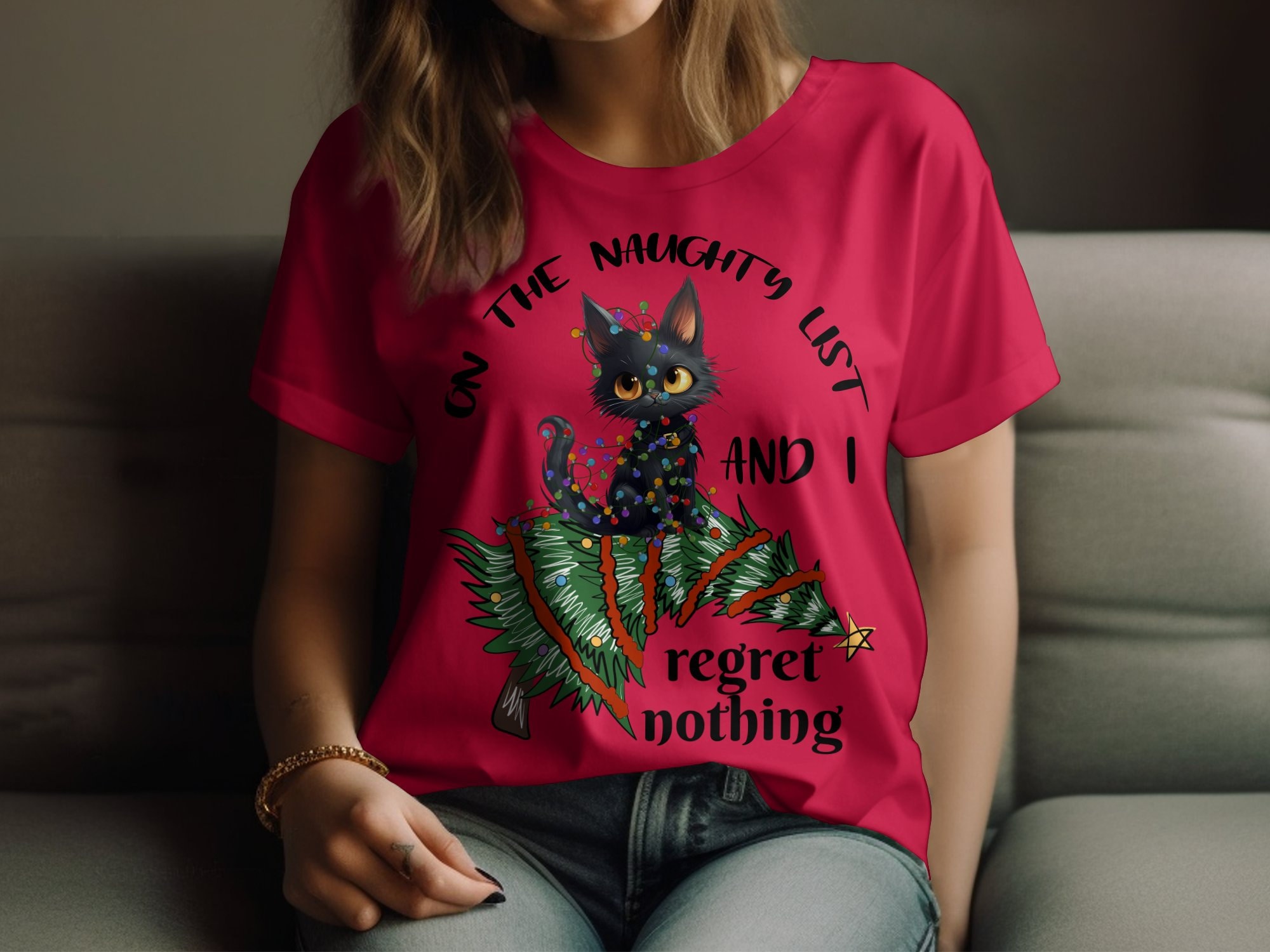 On Naughty List and I Regret Nothing Cat Funny Christmas Sweatshirt ...