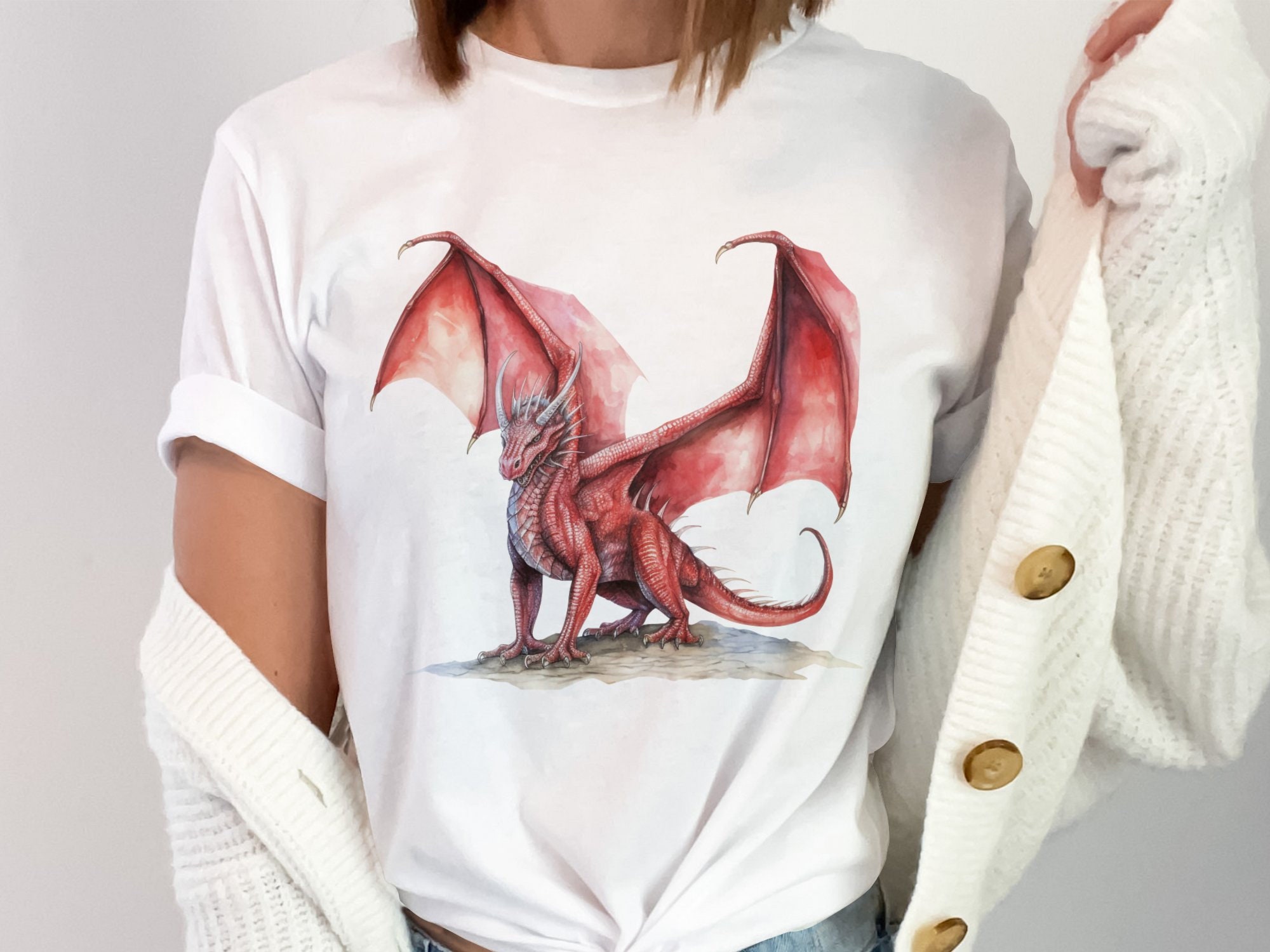 Red Dragon T-shirt, Dragon Lover Gift, Mythical Fantasy Shirts, Dragon ...