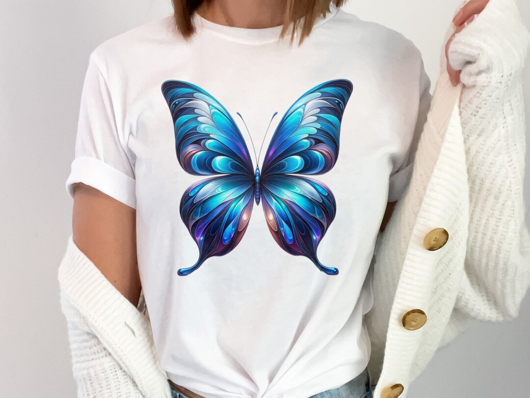 Blue Butterfly Shirt Beautiful Nature-inspired Graphic Tee, Perfect for ...