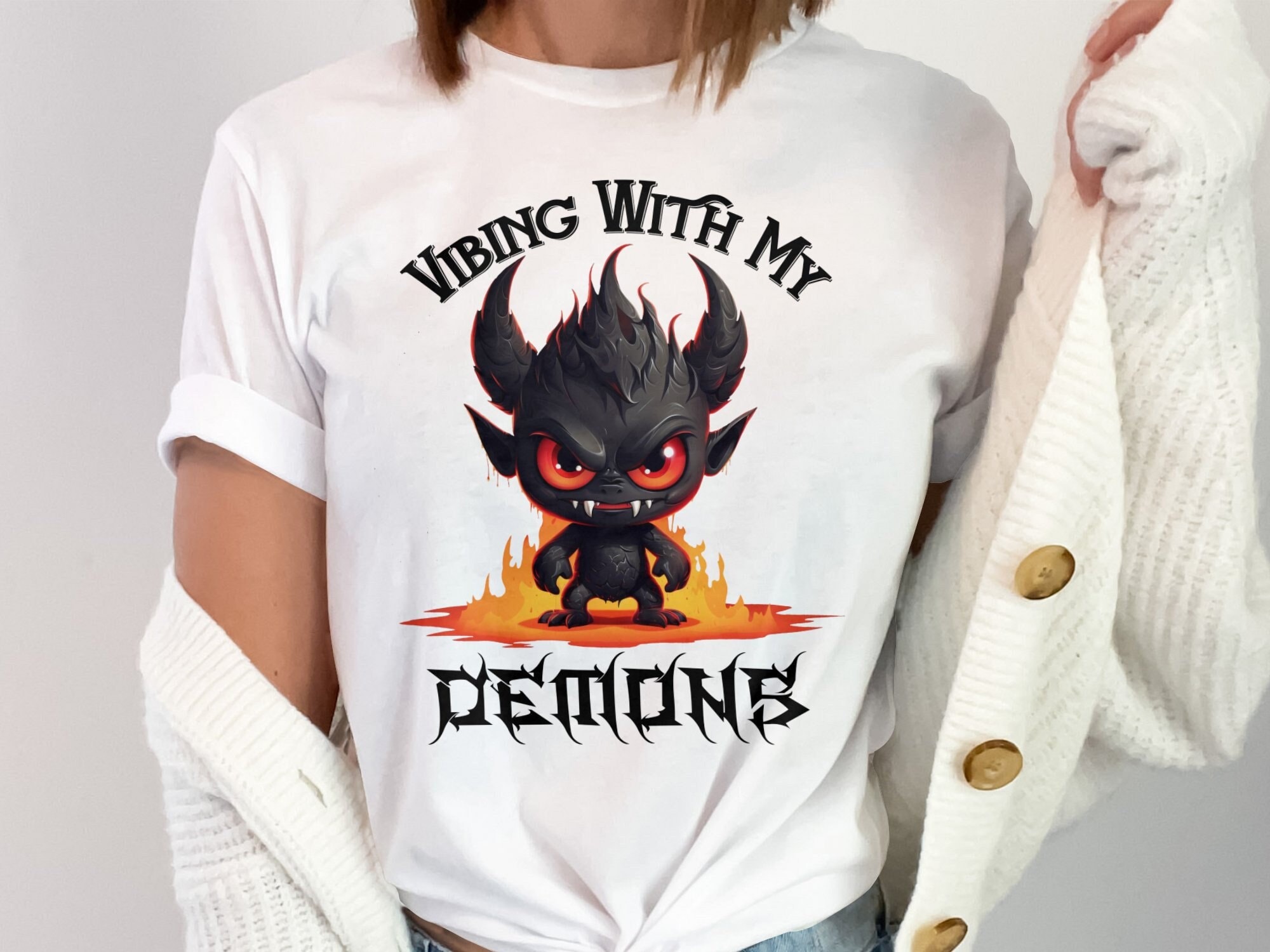 Vibing With My Demons T Shirt, Funny Halloween Shirt, Demons Tee, Goth ...