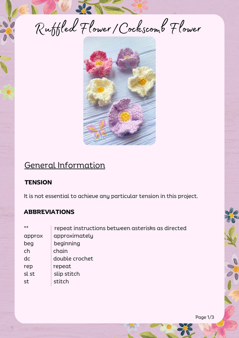 Crochet PATTERN | Ruffled Flower / Cockscomb Flower Applique Pattern - Etsy