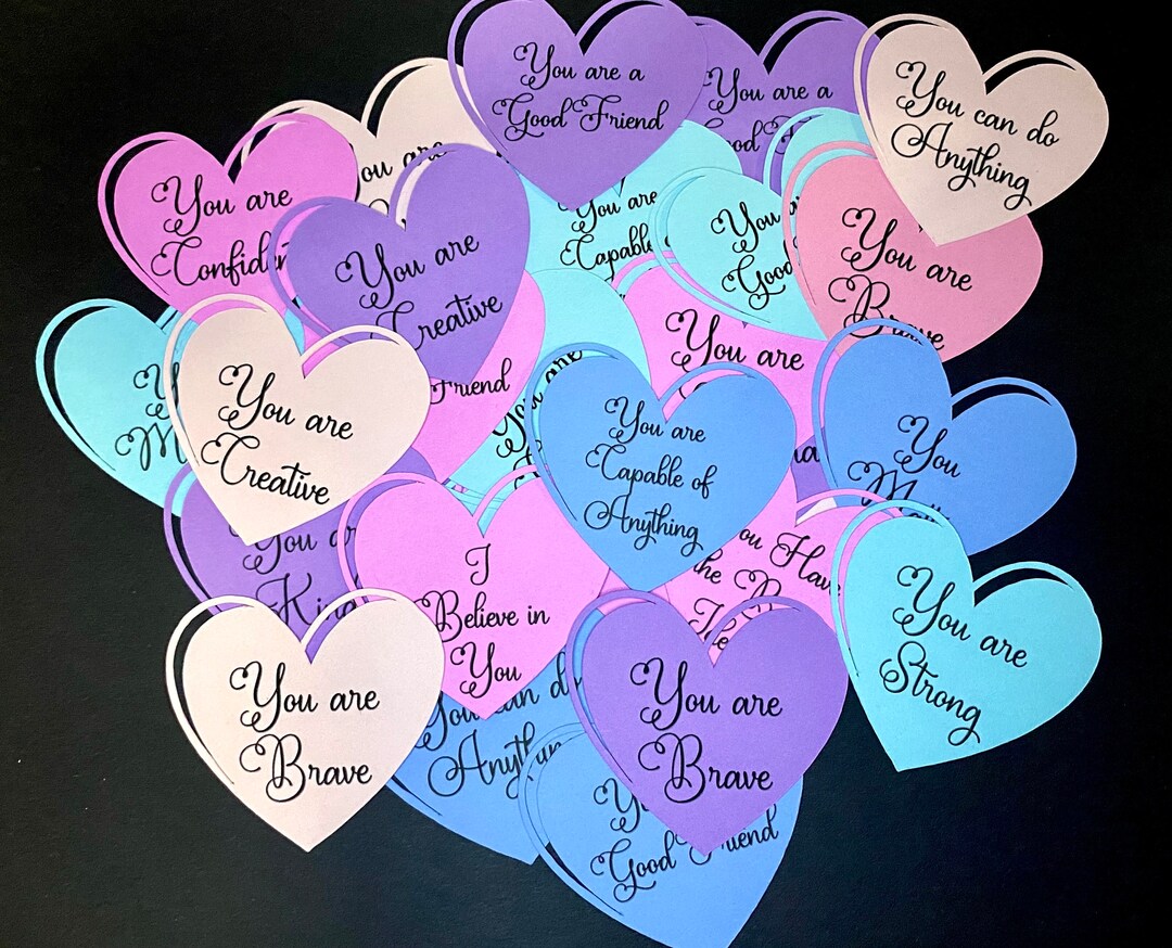 Heart Shaped Affirmation Cards for Kids and Adults, Die Cut Paper ...