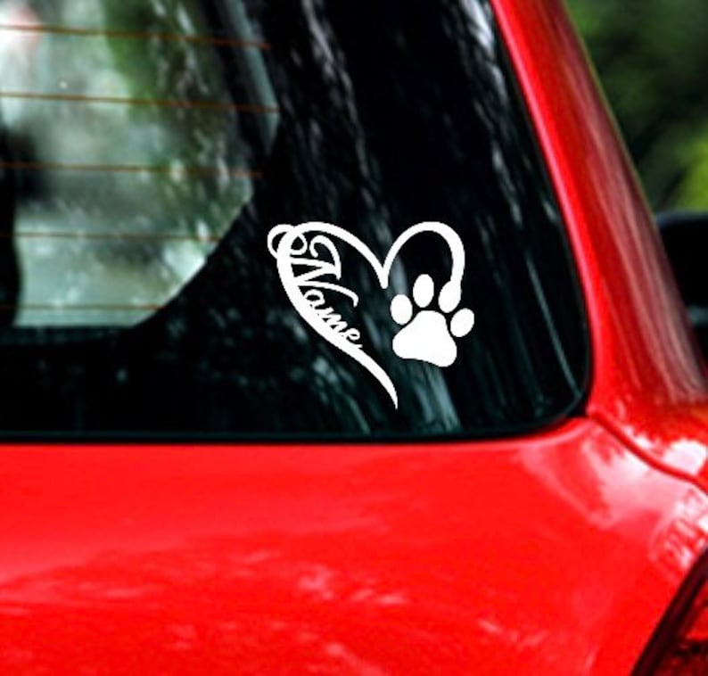 Paw Print Car Decal With Name Heart Dog Lover Vinyl Decal for - Etsy