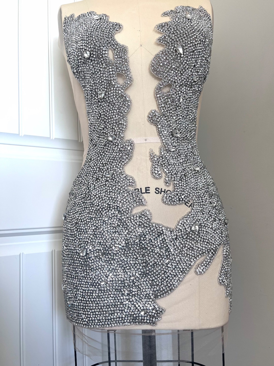 Silver Applique Heavily Beaded Gold /red/pink Rhinestone Bodice ...