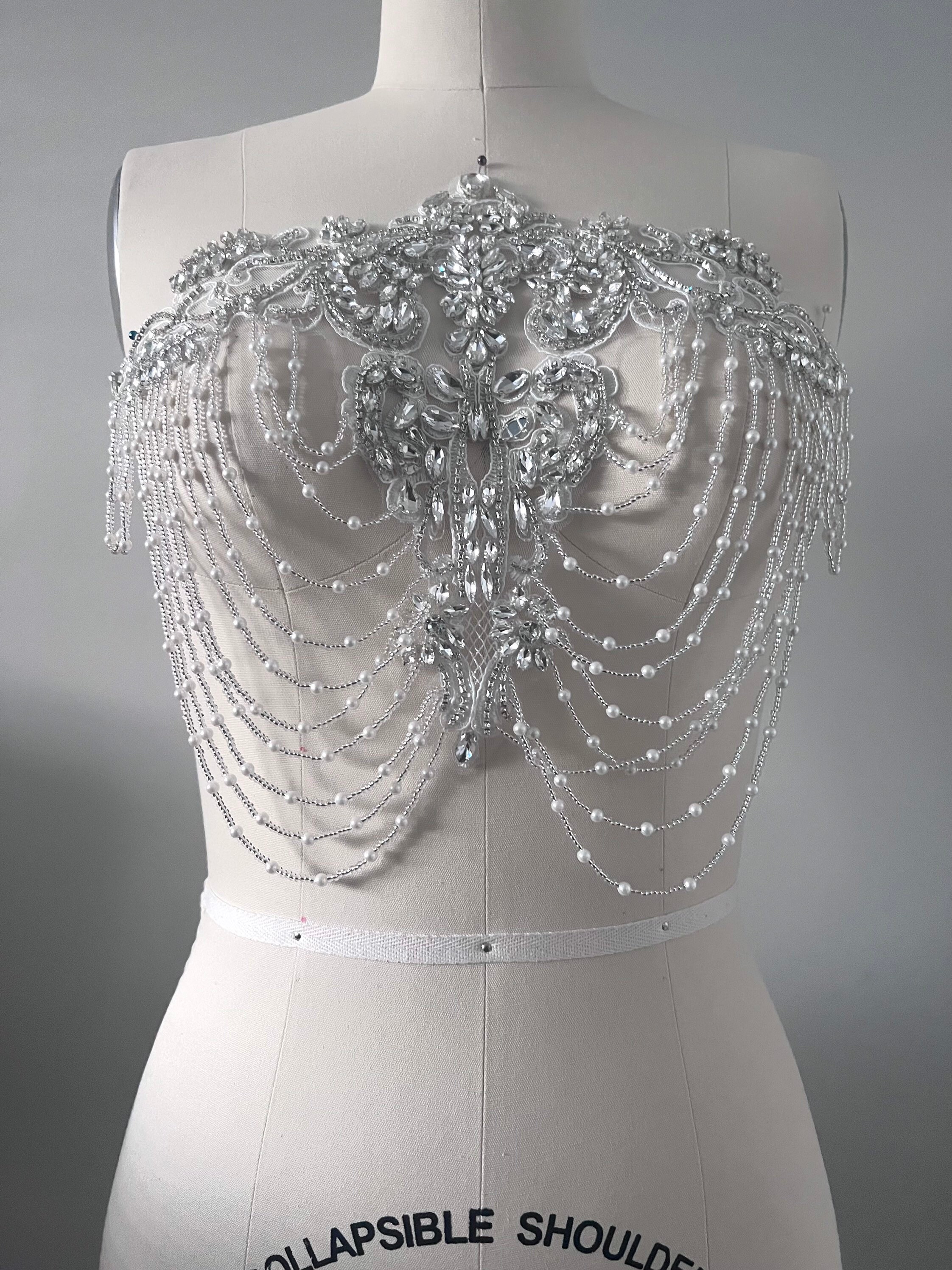 Silver Rhinestone Shoulder Waterfall Chain Appliqué/ - Etsy