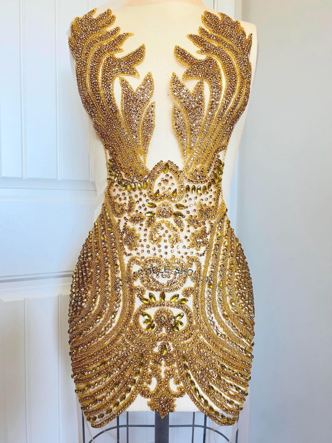 Gold Rhinestones Bodice Applique 121 - Etsy
