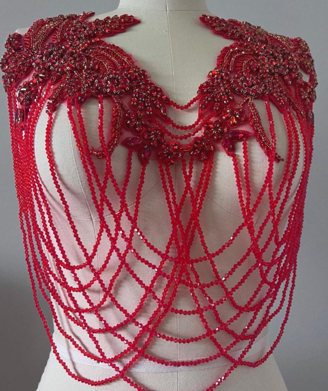 Red Rhinestone Floral Patch Appliqués With Beaded Waterfall Crystal ...