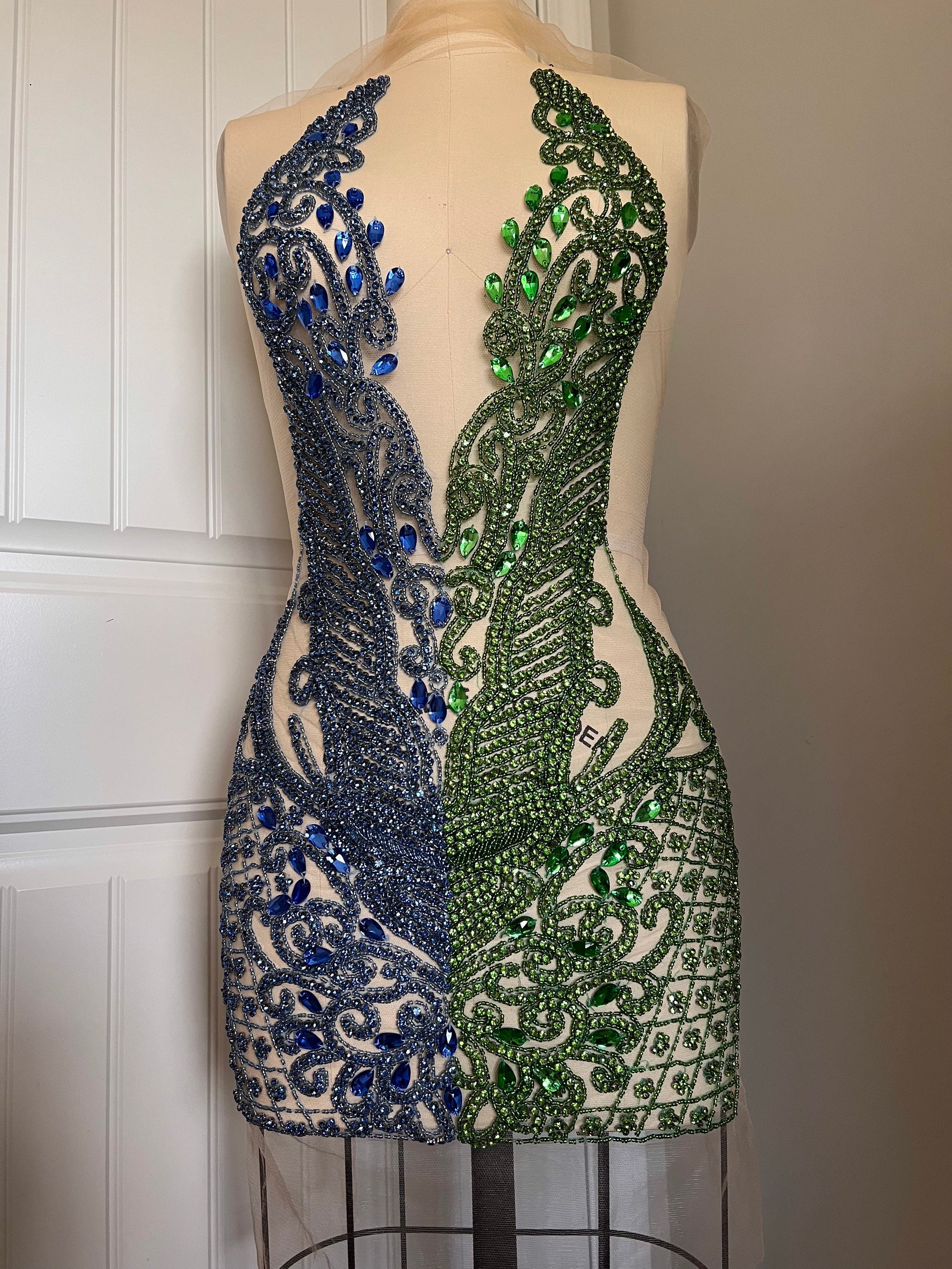 Blue and Green Full Rhinestone Bodice Appliqué/ Mixed Rhinestone ...