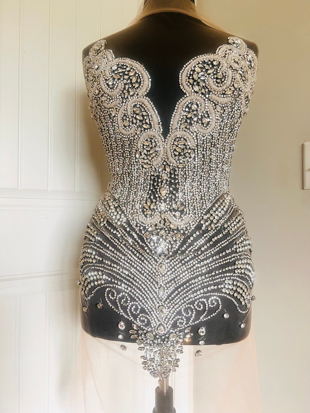 Silver Plus Size Bodice Large Applique/ Plus Size Rhinestone Bodice ...