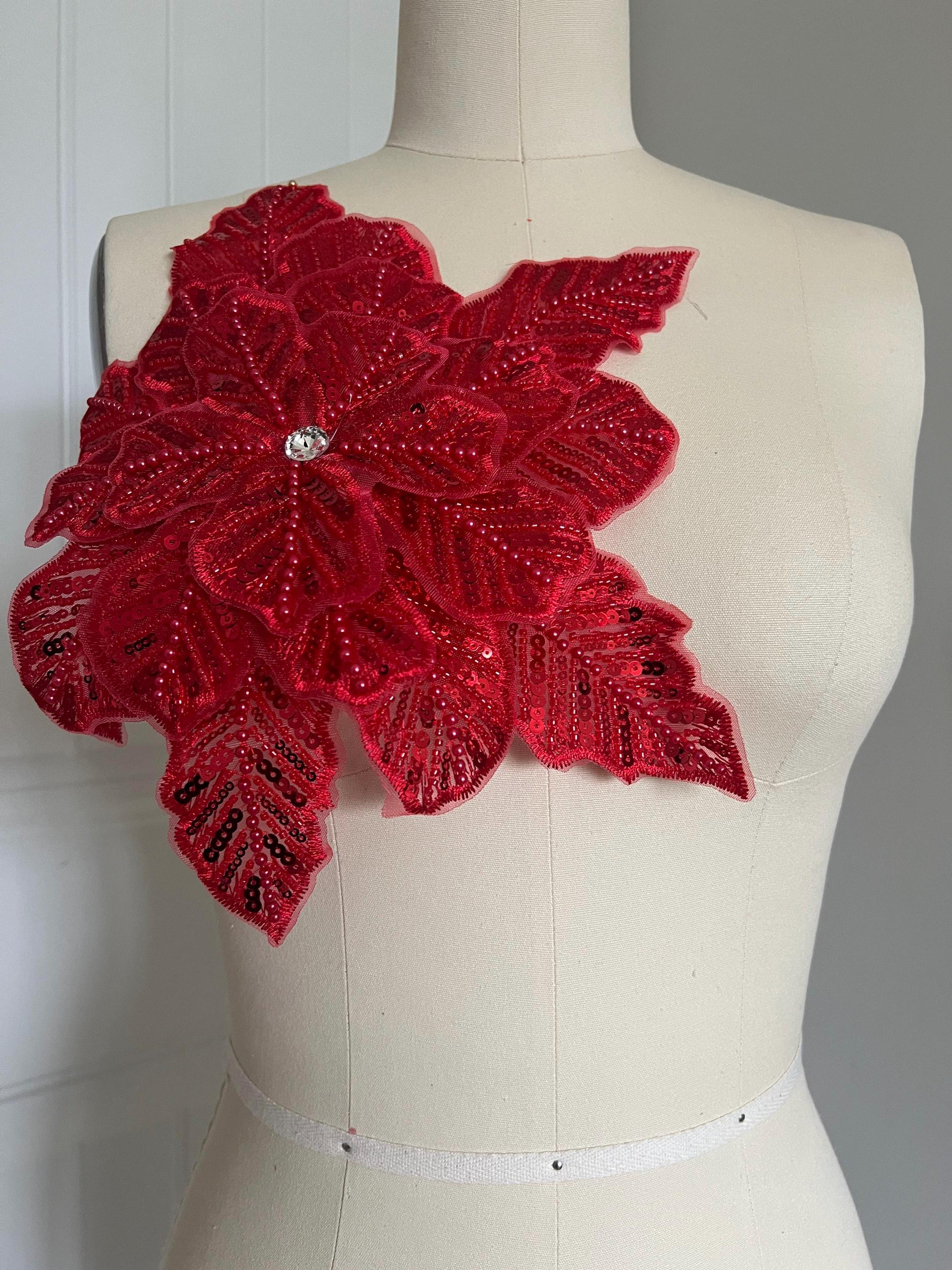 Red Applique/ Red Applique/ 3d Lace Floral Applique 150 - Etsy