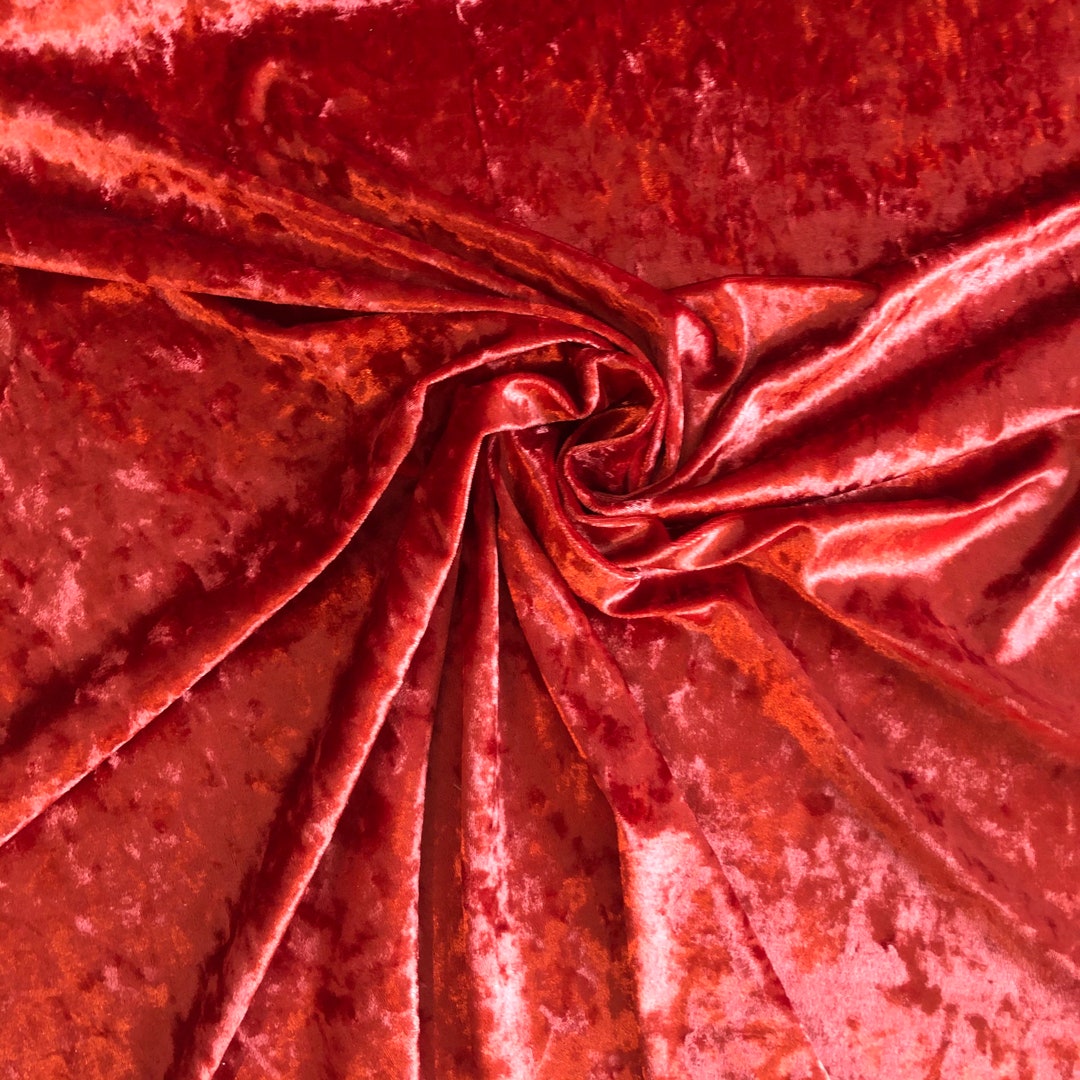 Burnt Orange Crushed Stretch Velvet Polyester Spandex 4 Way Fabric by ...