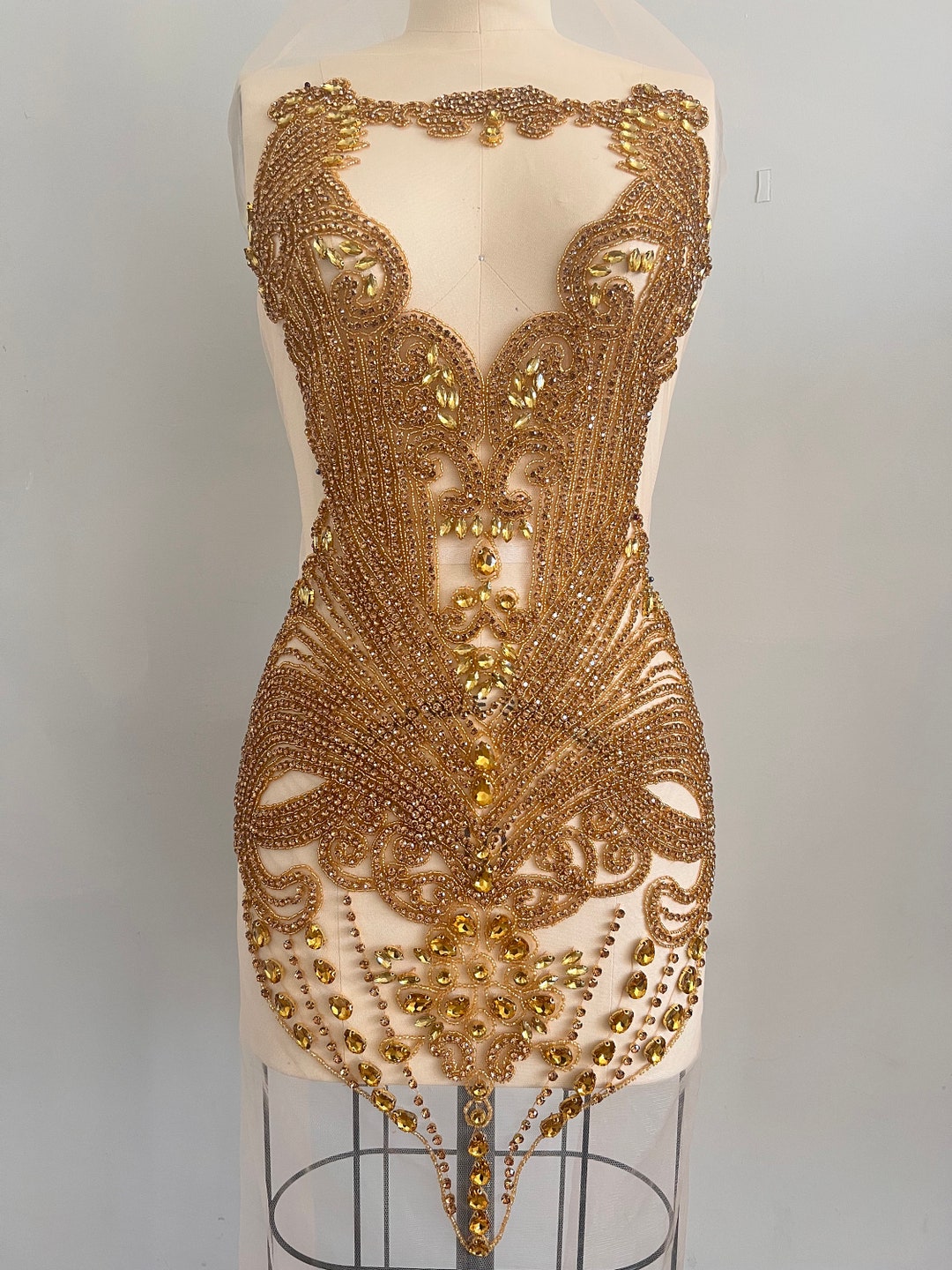 Gold Full Rhinestone Bodice Appliqués 046 - Etsy