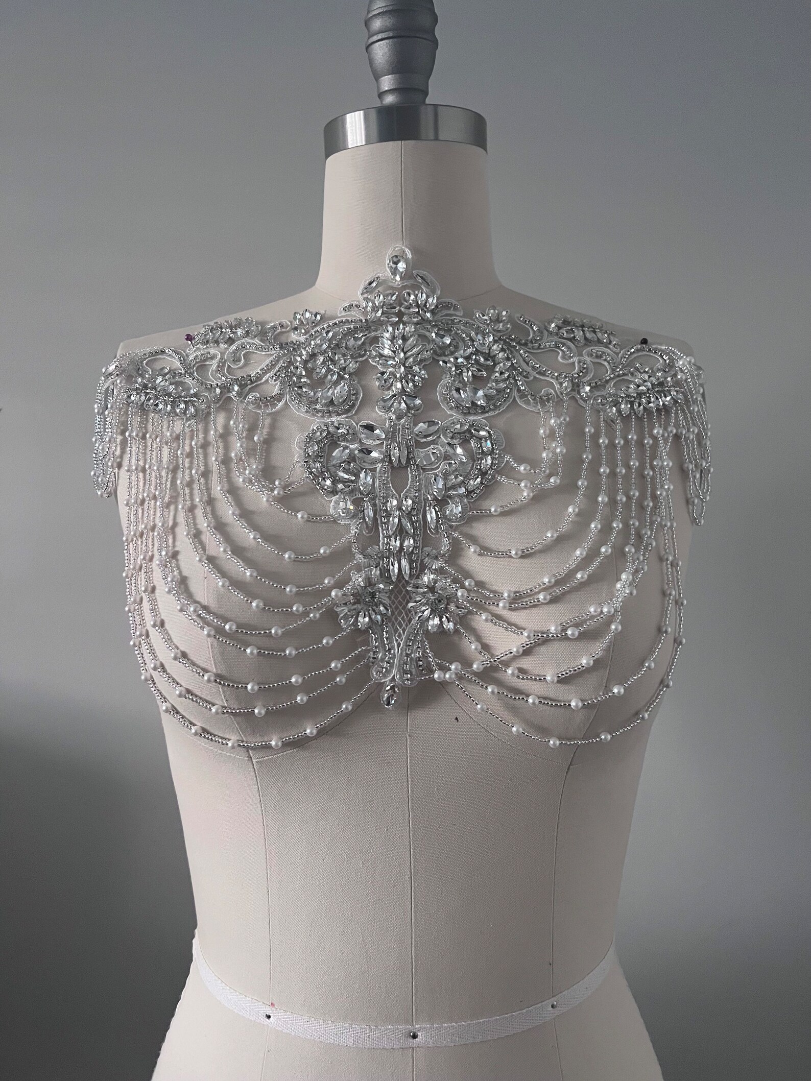 Silver Rhinestone Shoulder Waterfall Chain Appliqué/ - Etsy