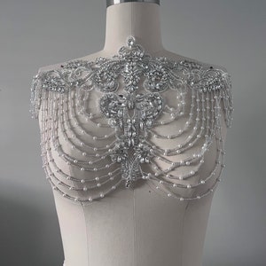 Silver Rhinestone Shoulder Waterfall Chain Appliqué/ Rhinestone & Pearl ...