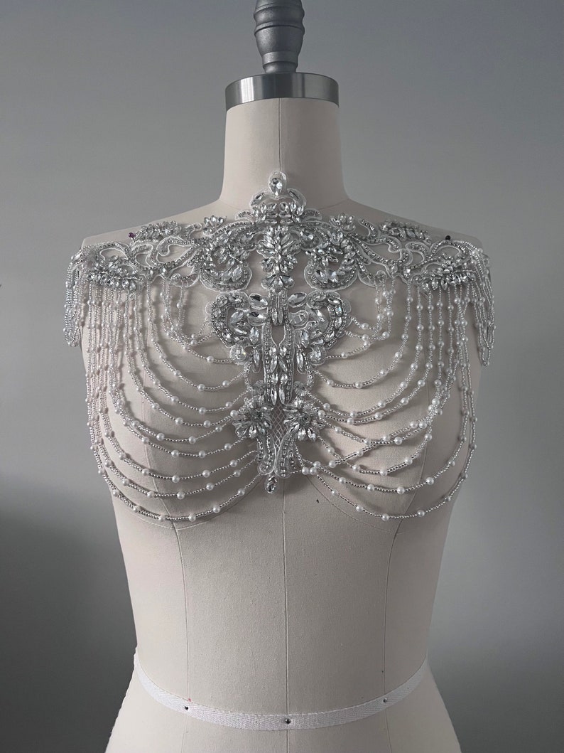 Silver Rhinestone Shoulder Waterfall Chain Appliqué/ Rhinestone & Pearl ...