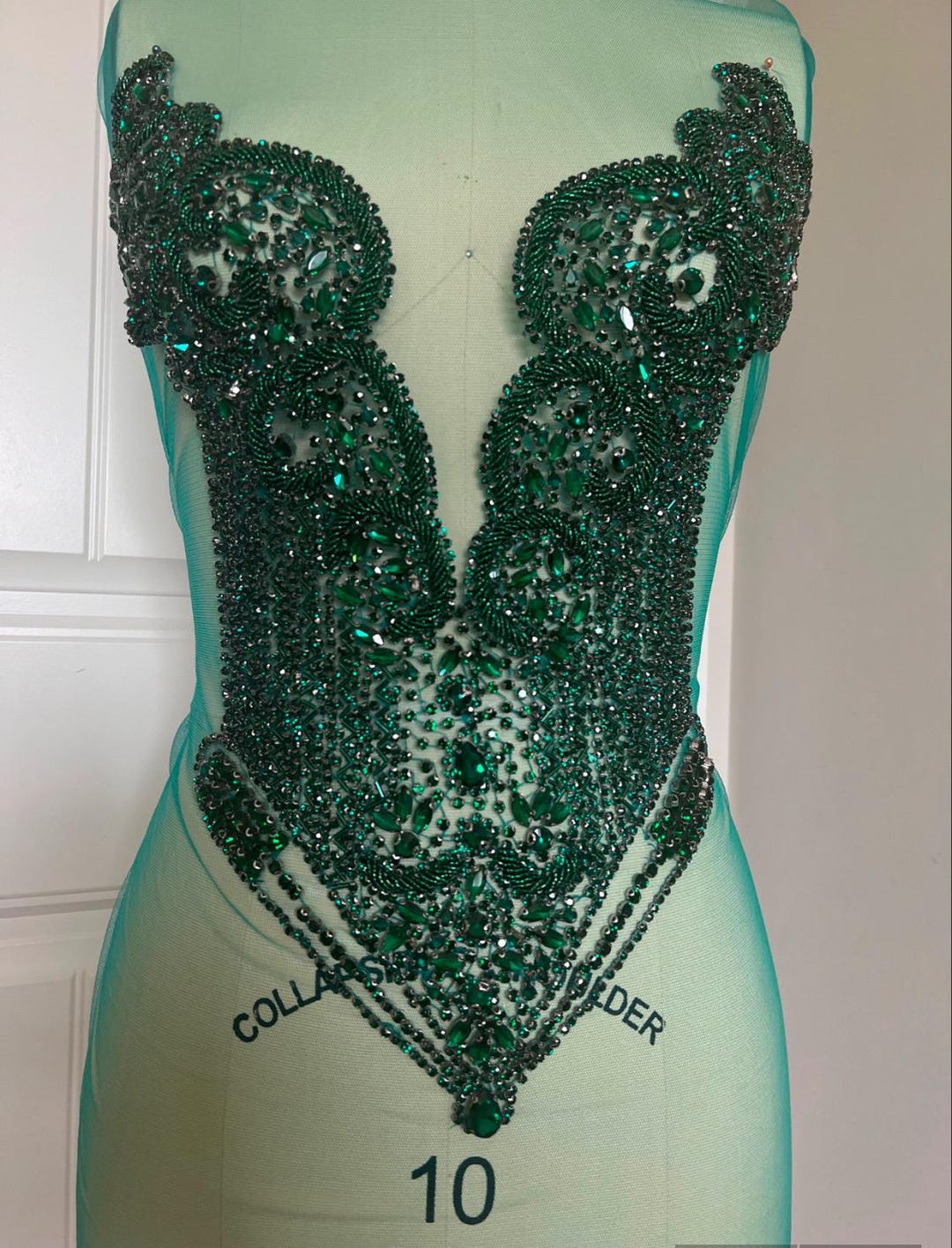 Emerald Green Rhinestone Bodice Applique / Green Bodice Applique 075 - Etsy