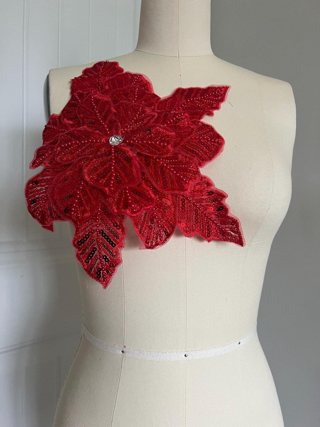 3d Red Applique/ Red Applique/ 3d Lace Floral Applique 150 - Etsy