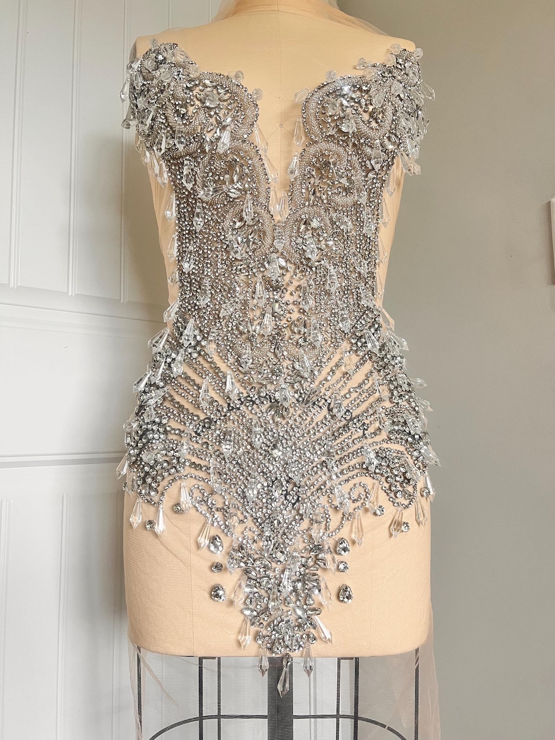 Silver Bodice Applique With Crystal Tear Drop/ Gold Bodice Applique 089 ...