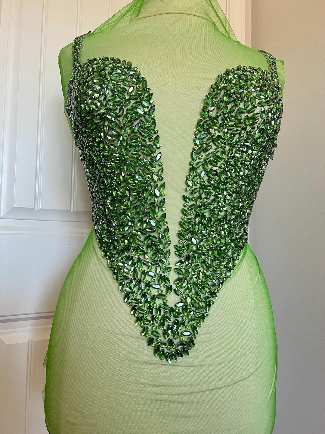 Lime Green Rhinestone Bodice Applique/green Bodice Applique 091 - Etsy