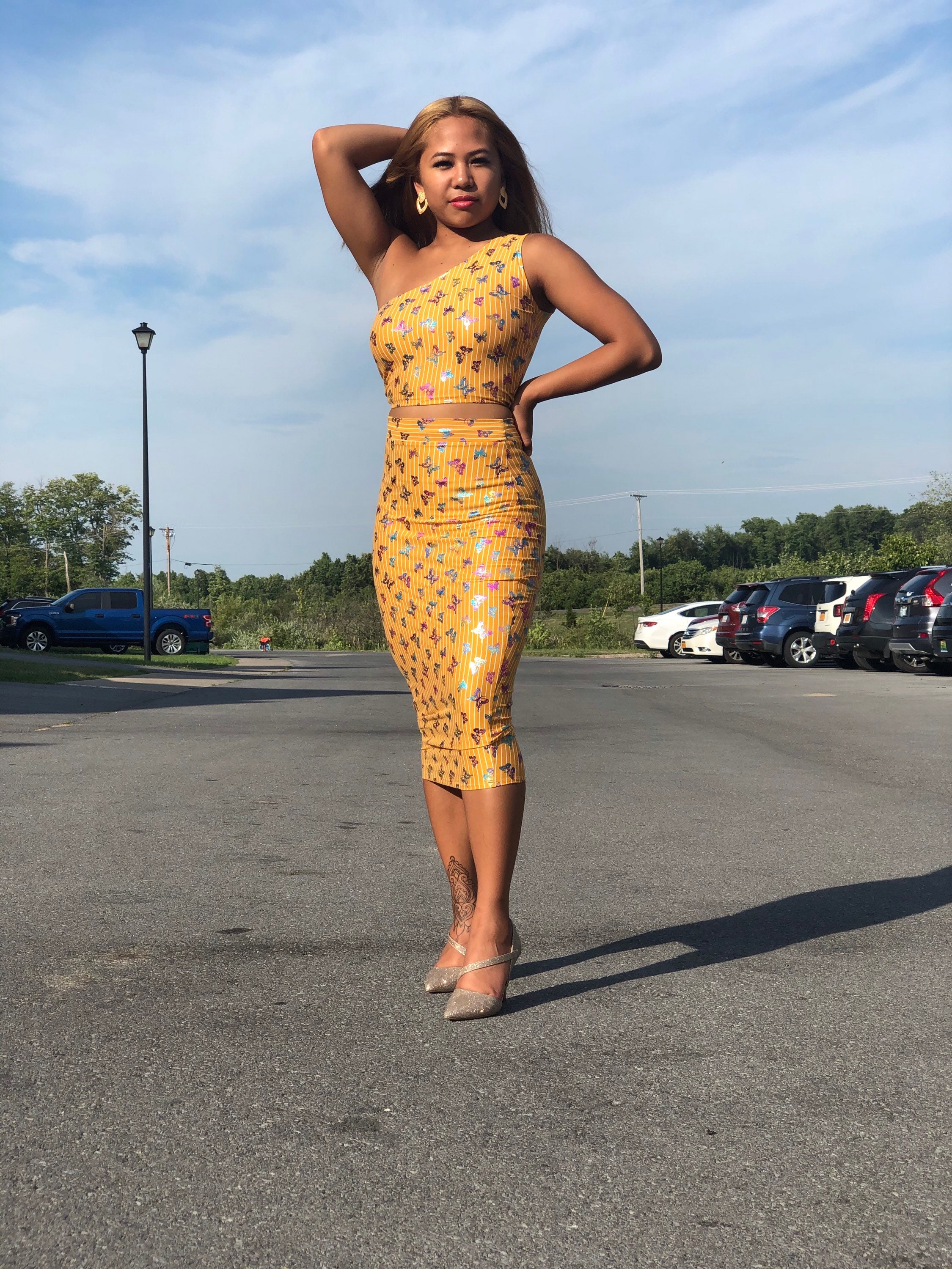 Women 2 Piece Yellow Metallic Set - Etsy