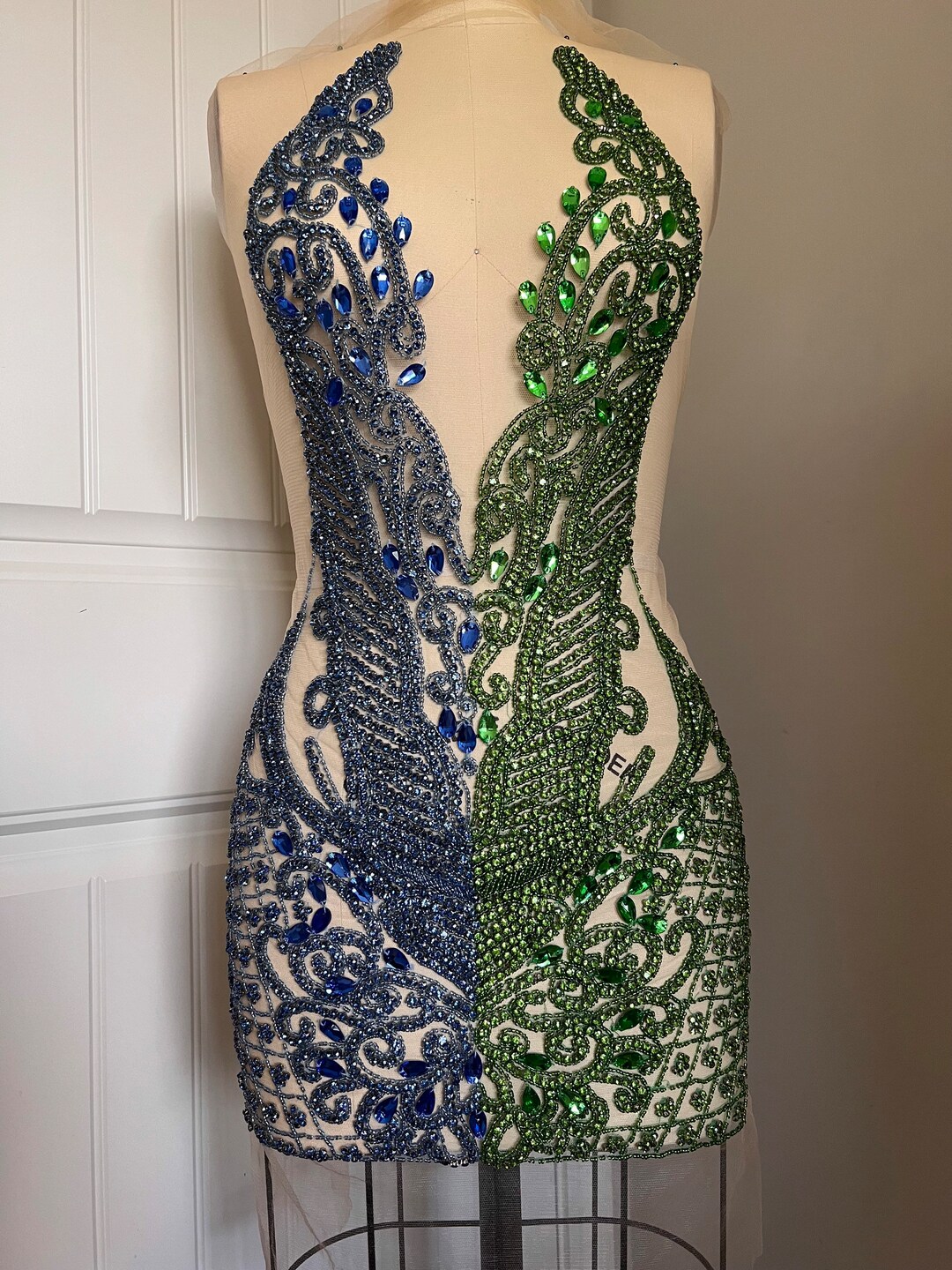 Blue and Green Full Rhinestone Bodice Appliqué/ Mixed Rhinestone ...