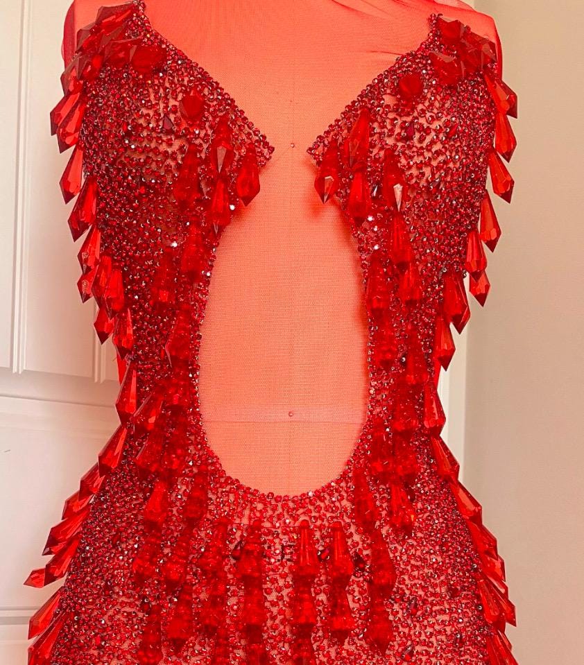 Red Bodice Applique/ Red Rhinestone Bodice With Chandelier Crystal ...