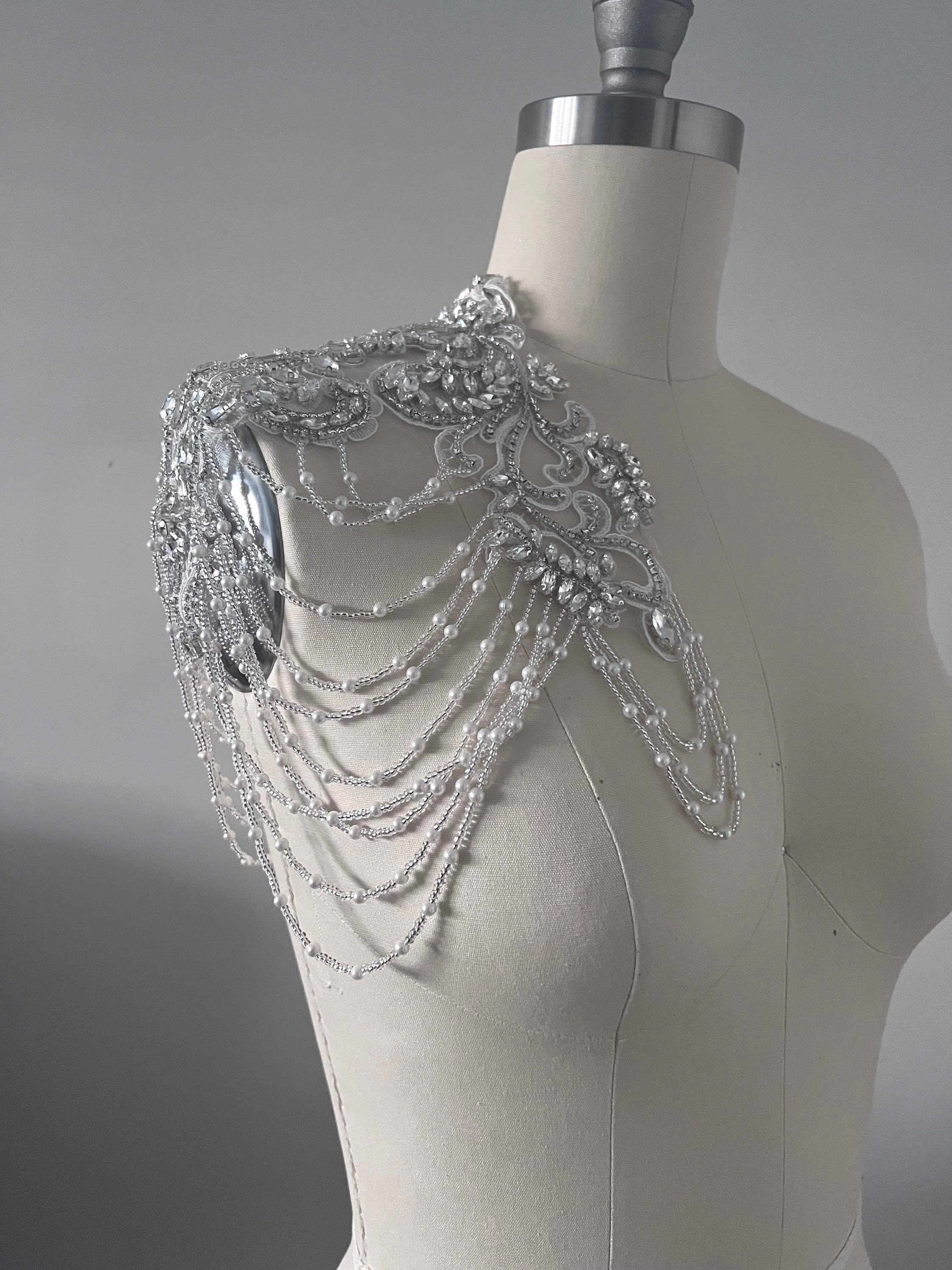 Silver Rhinestone Shoulder Waterfall Chain Appliqué/ - Etsy