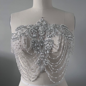Silver Rhinestone Shoulder Waterfall Chain Appliqué/ Rhinestone & Pearl ...