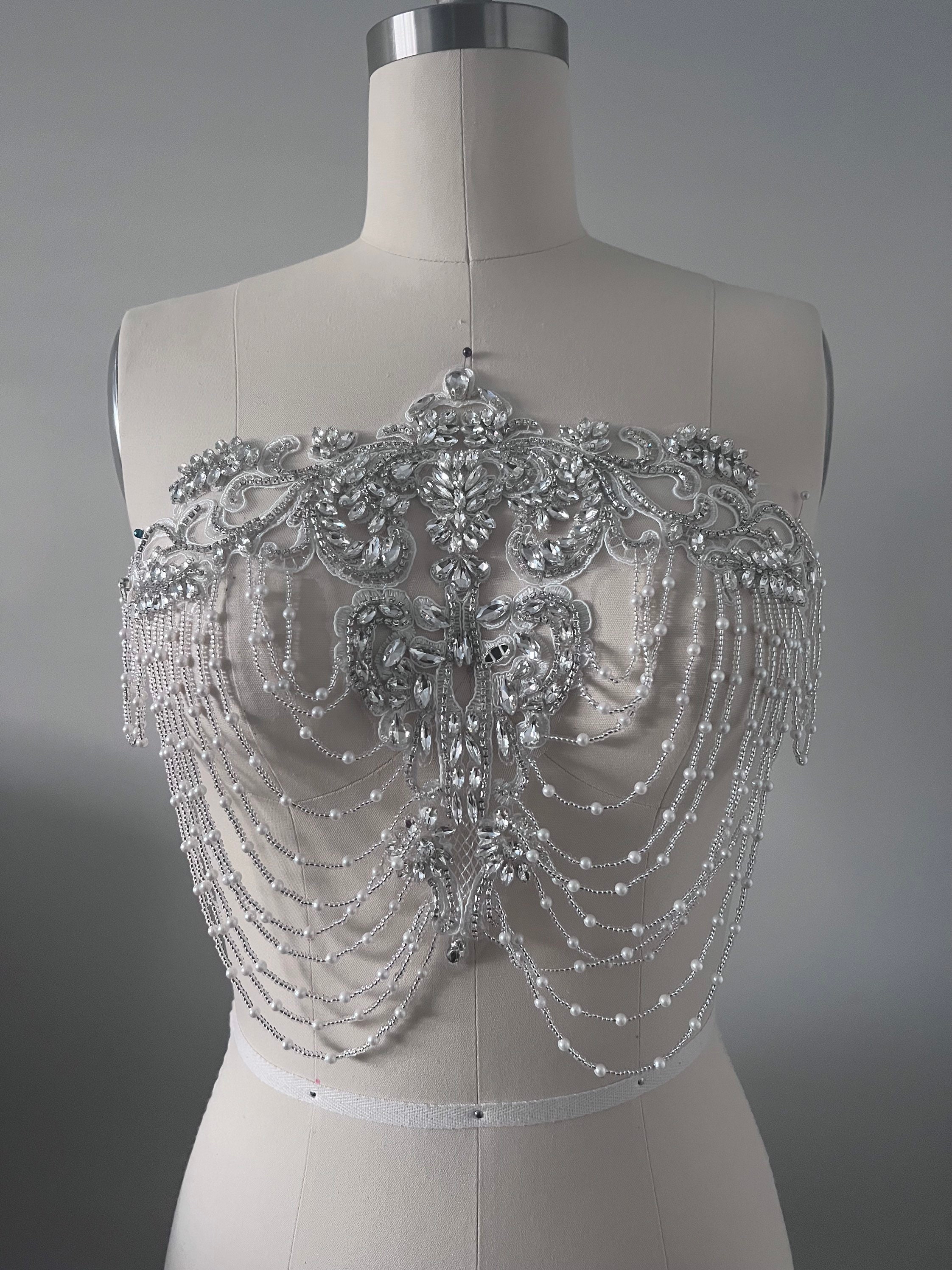 Silver Rhinestone Shoulder Waterfall Chain Appliqué/ - Etsy
