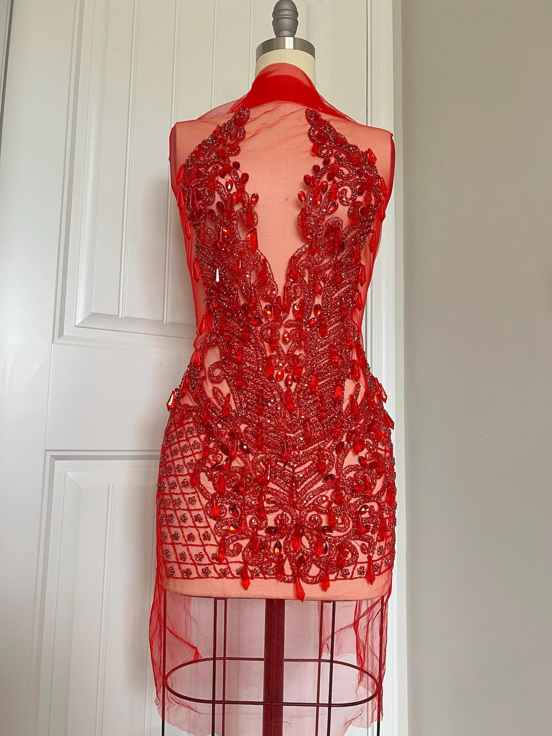 Red Rhinestone Applique With Chandelier Crystal Stones / Red Bodice ...