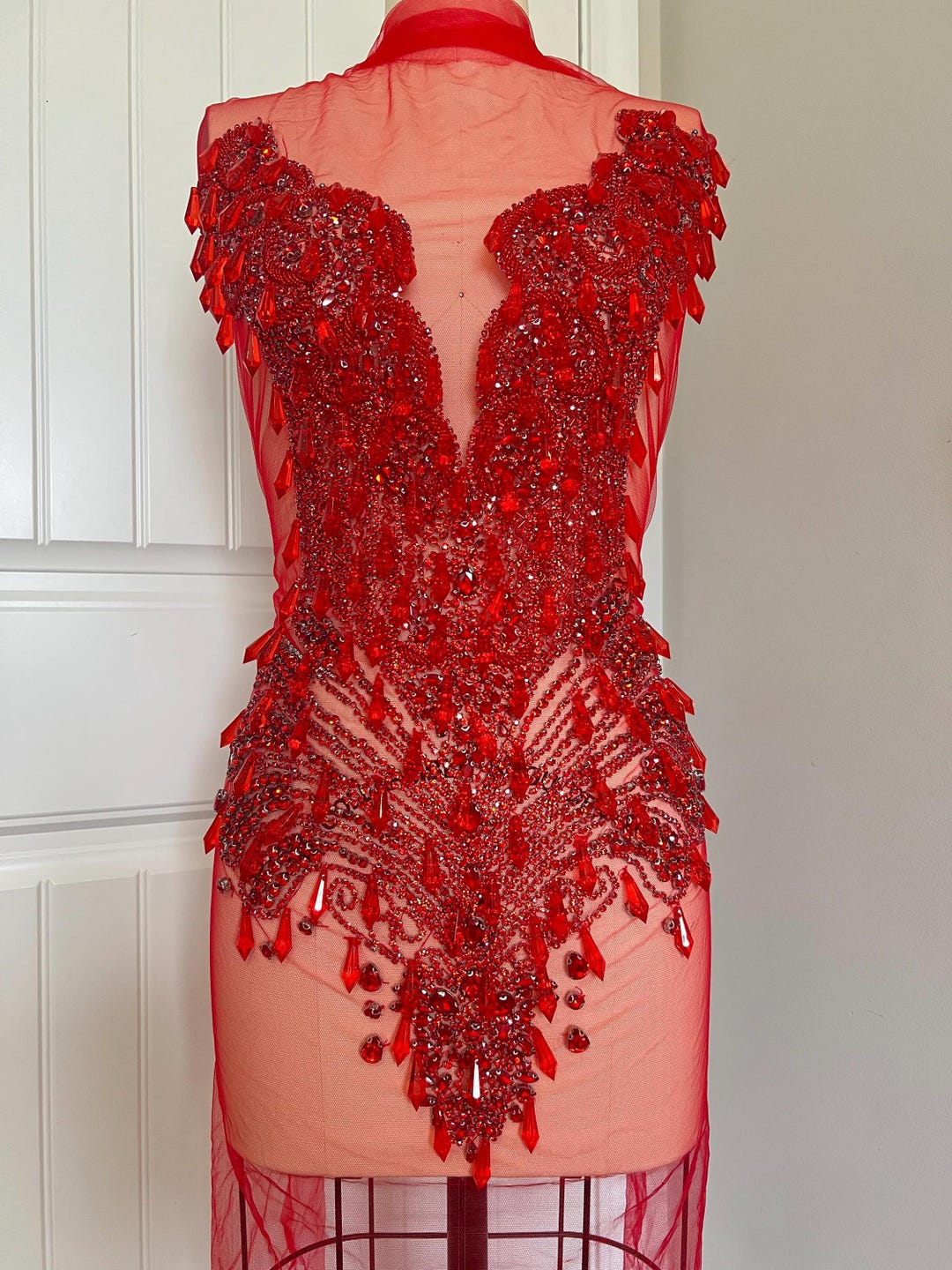 Red Bodice Applique/ Red Rhinestone Applique With Chandelier Crystal ...
