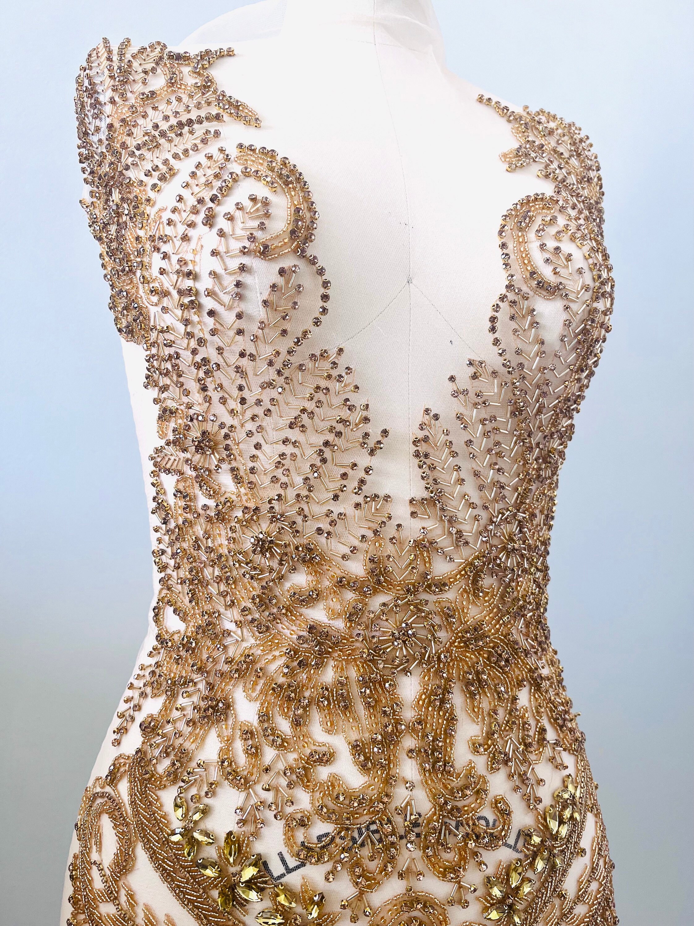 Gold Rhinestone Bodice Applique/ Wedding Silver Applique/ Full Silver ...