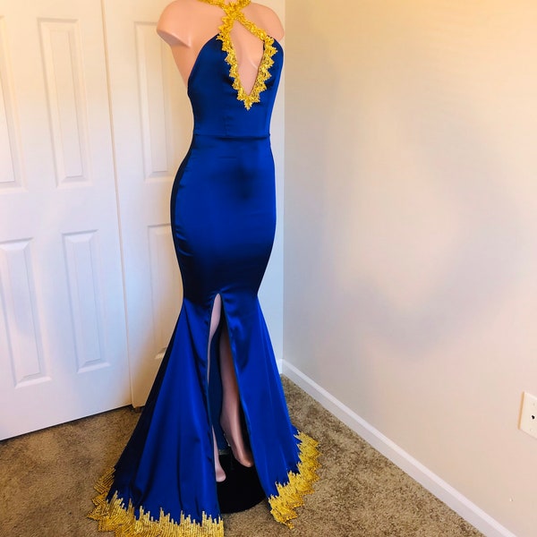 Royal Blue and Gold Formal Dress - Etsy
