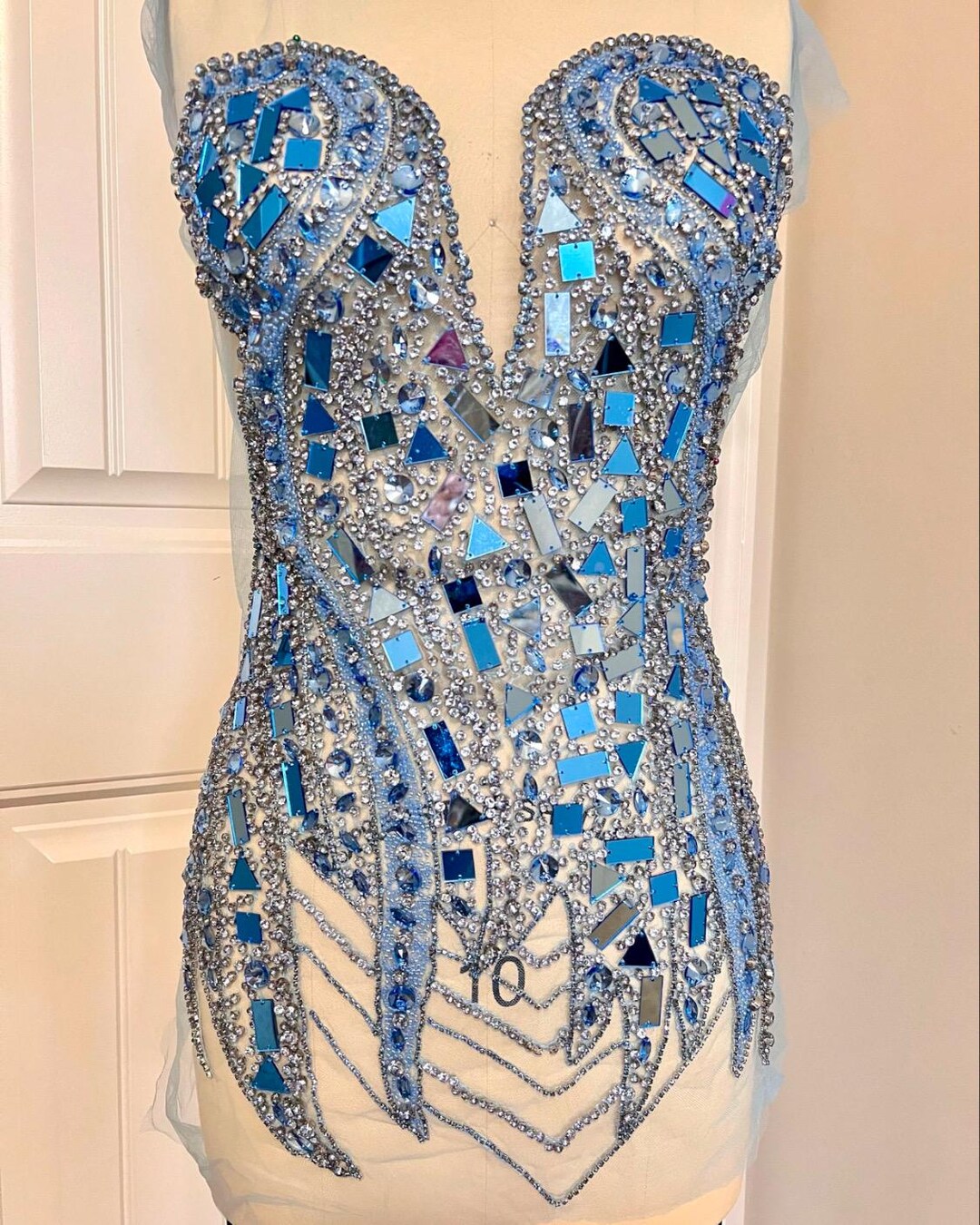 C- Blue Mirror Rhinestone Applique/ Mirror Applique/ Blue Applique 052 ...