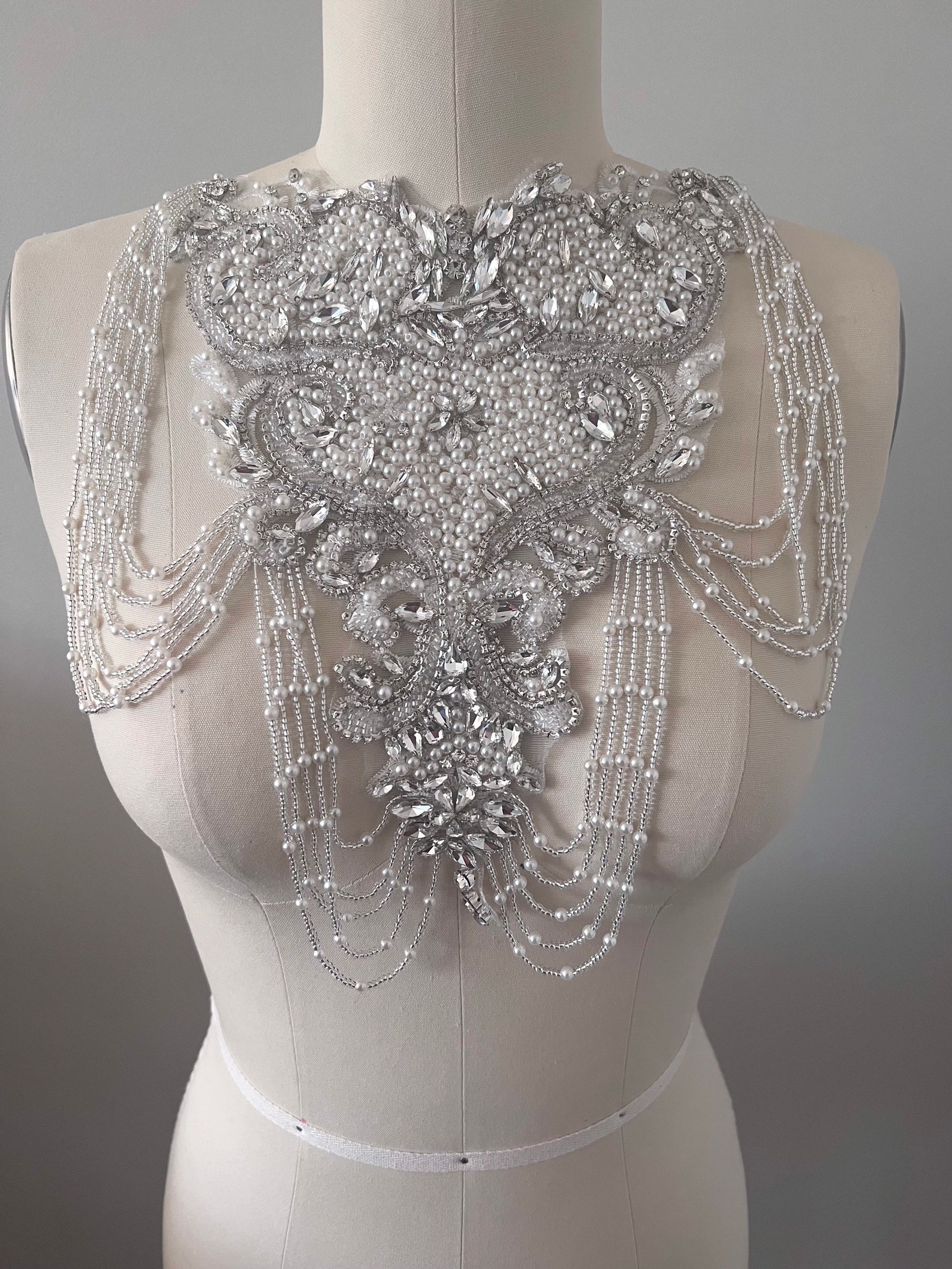 Silver Chain Shoulder Appliqués / Bodice Rhinestone Chain Applique ...