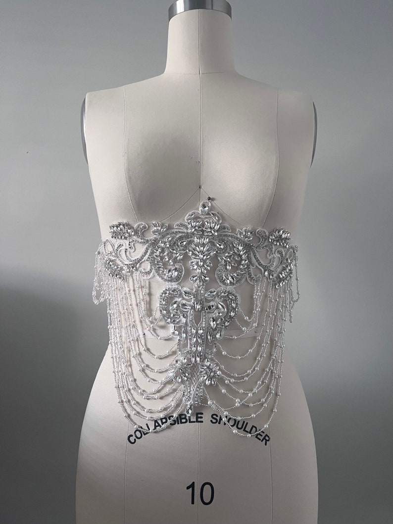 Silver Rhinestone Shoulder Waterfall Chain Appliqué/ - Etsy