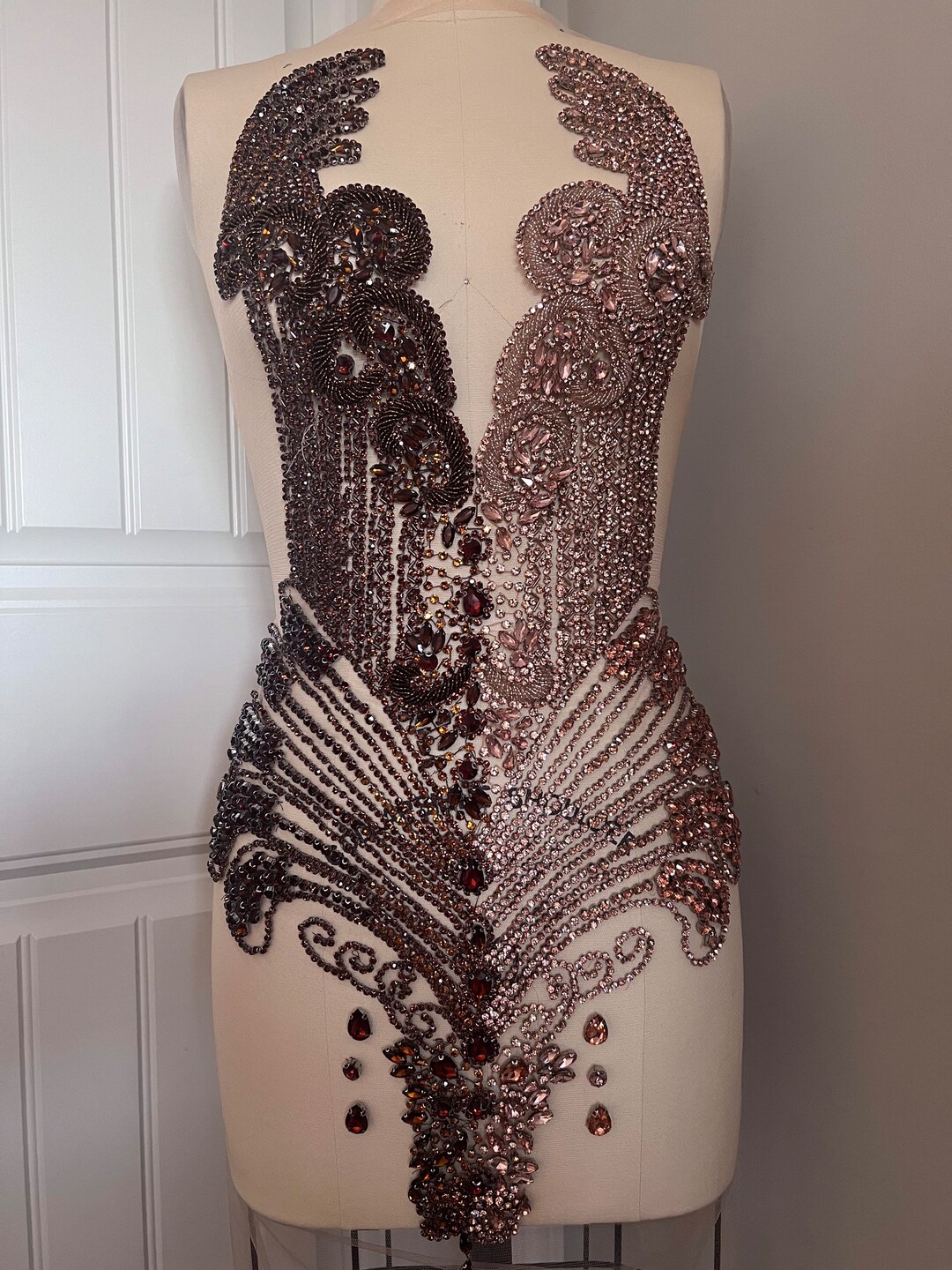 Brown & Rose Gold Rhinestone Bodice Applique/ Mixed Bodice Applique 035 ...