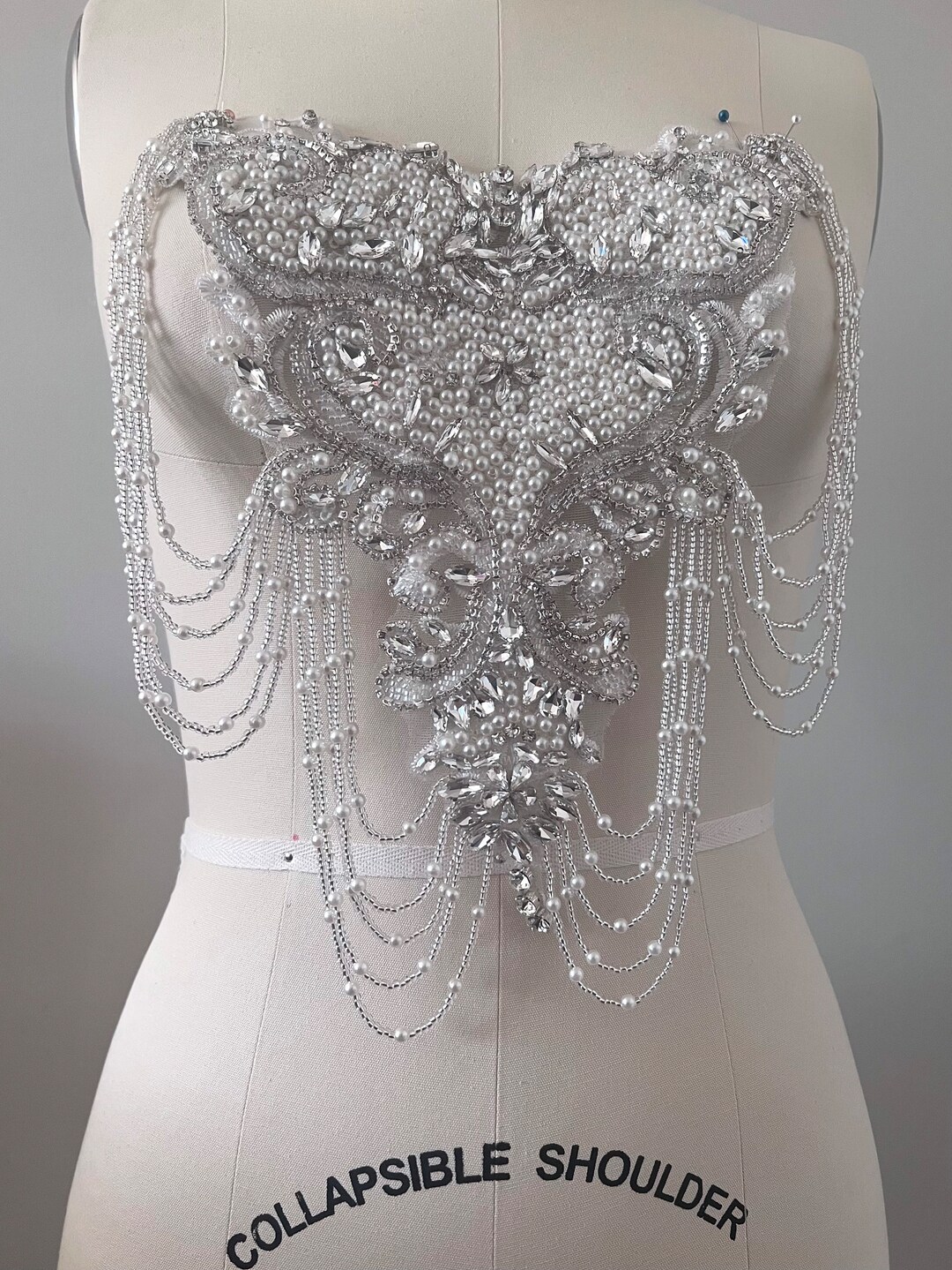 Silver Chain Shoulder Appliqués / Bodice Rhinestone Chain Applique ...
