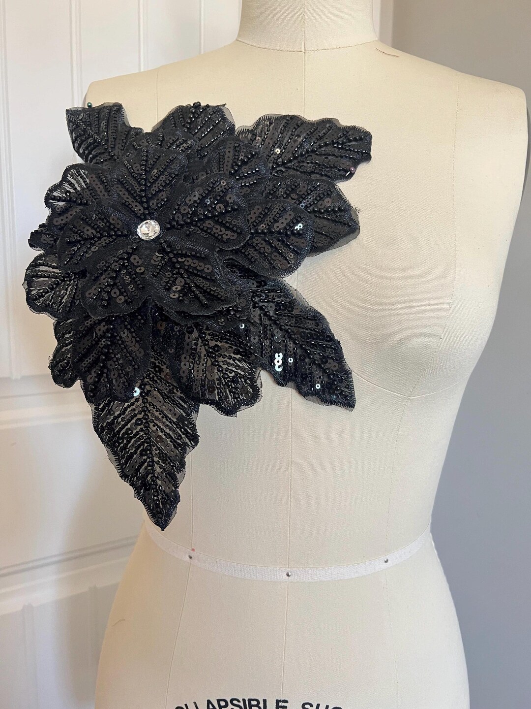 Black Applique/ 3d Lace Floral Applique 150 - Etsy